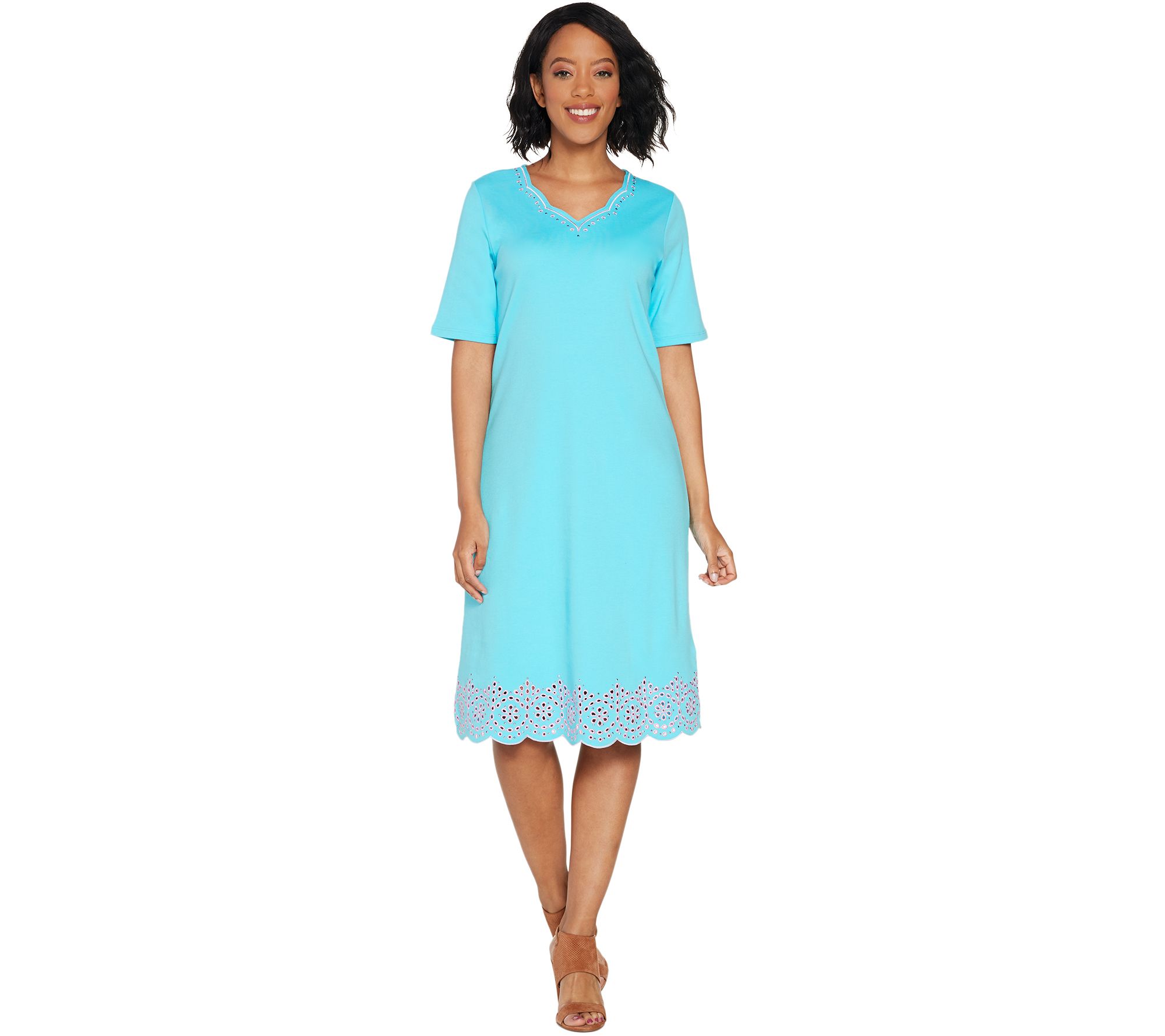 "As Is" Quacker Factory Scalloped Eyelet Knit Midi Dress - QVC.com