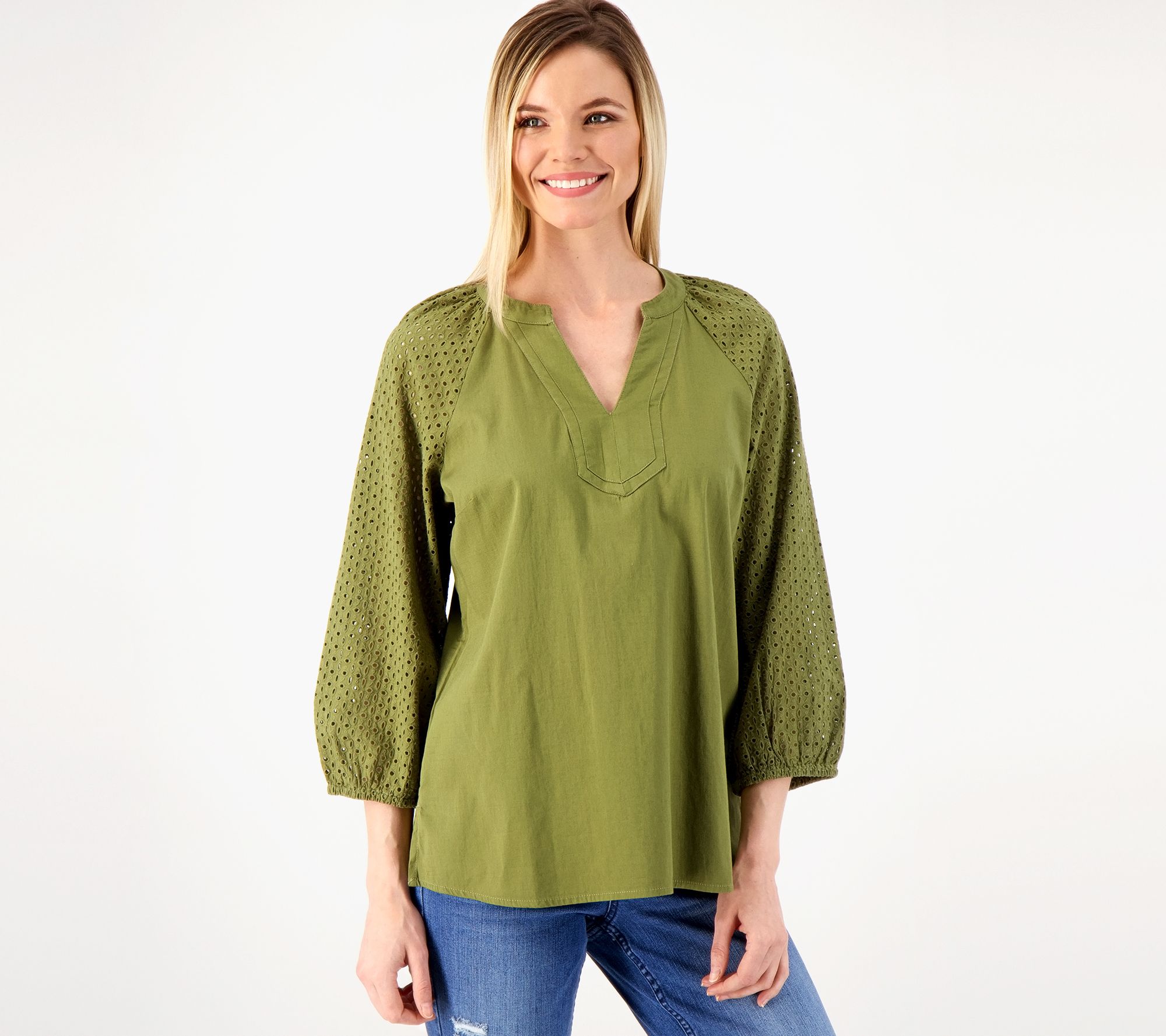 Denim & Co. Canyon Retreat Regular Eyelet Sleeve Tunic - QVC.com
