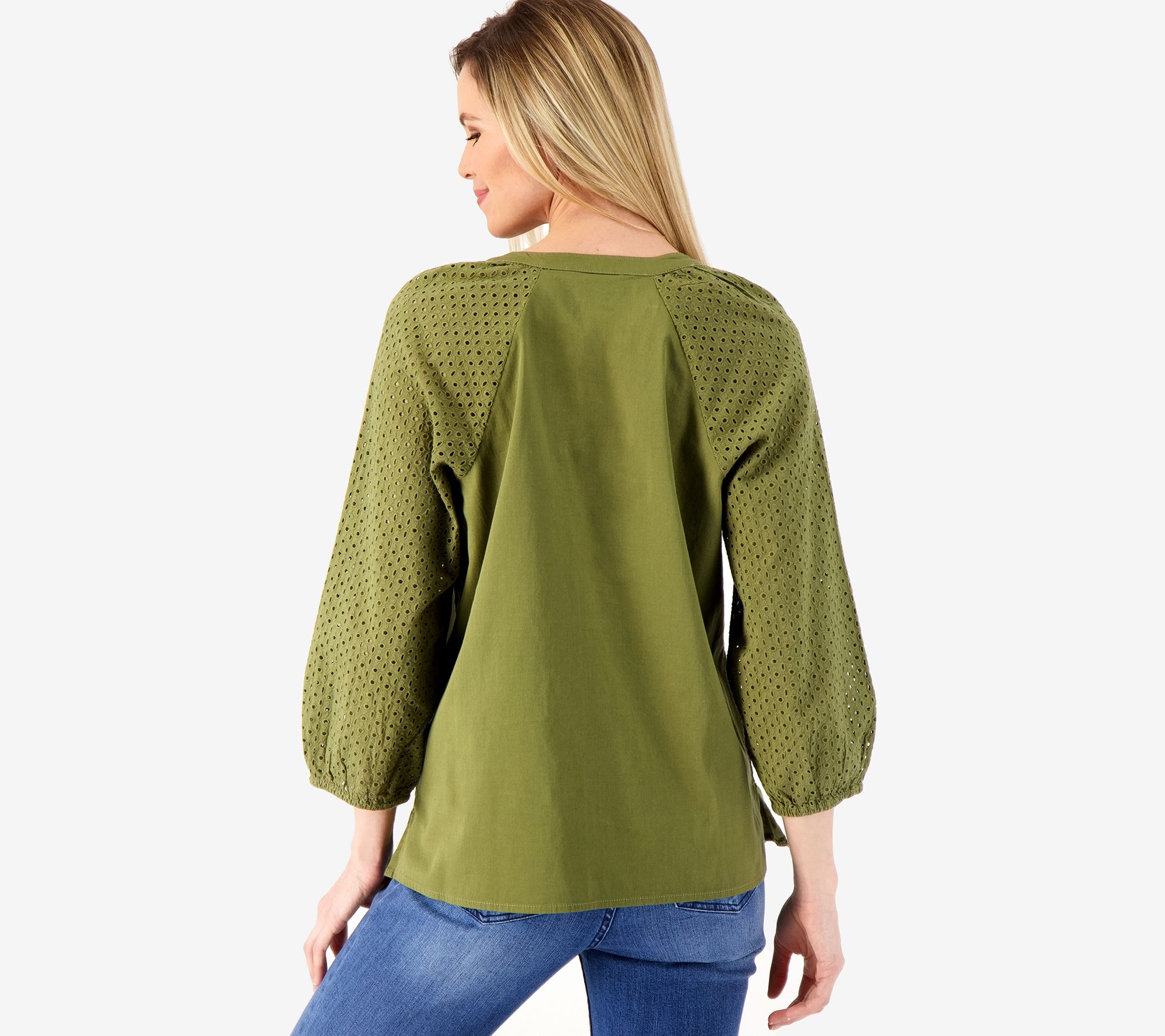 Denim & Co. Canyon Retreat Regular Eyelet Sleeve Tunic - QVC.com