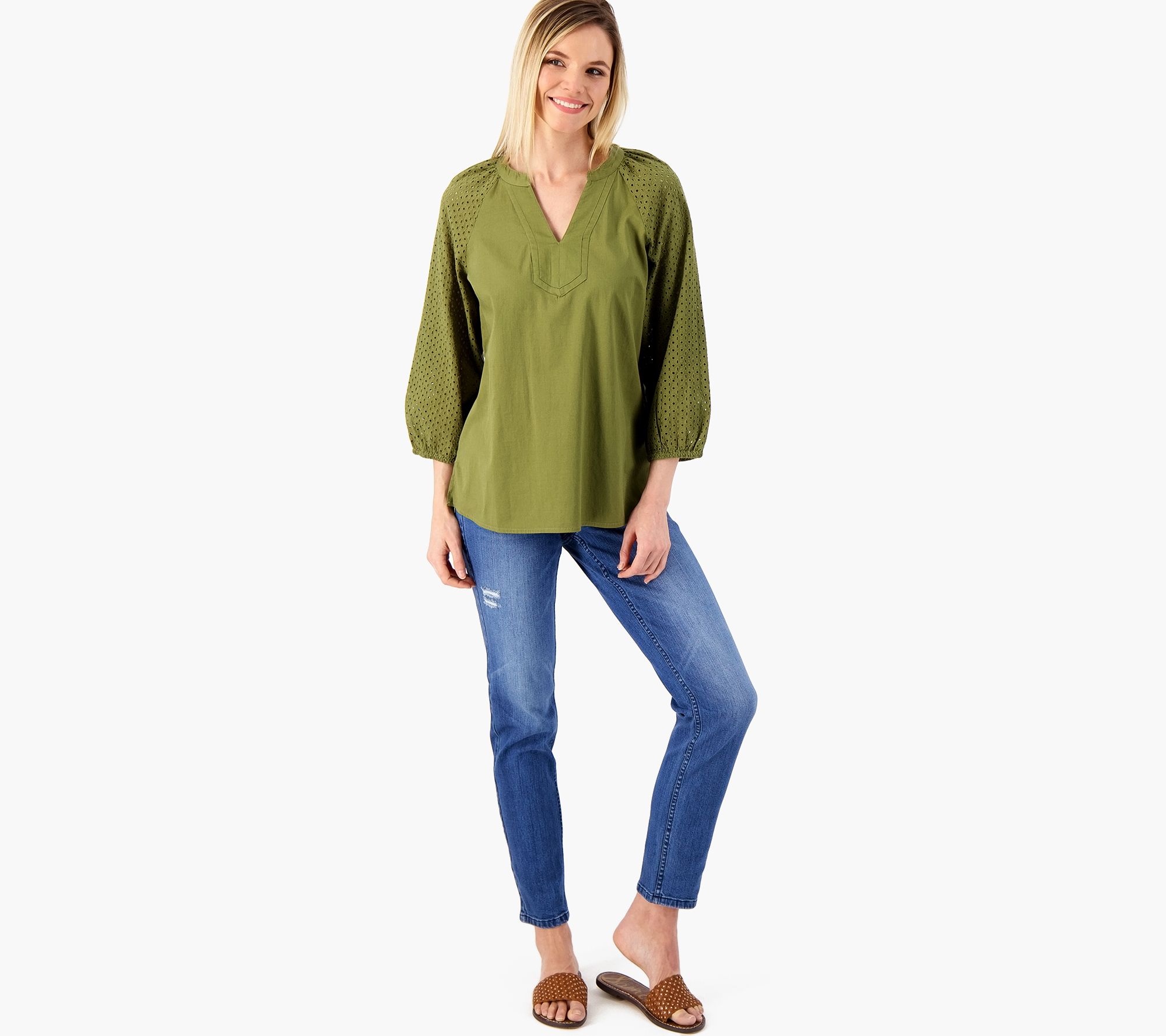 Denim & Co. Canyon Retreat Regular Eyelet Sleeve Tunic - QVC.com