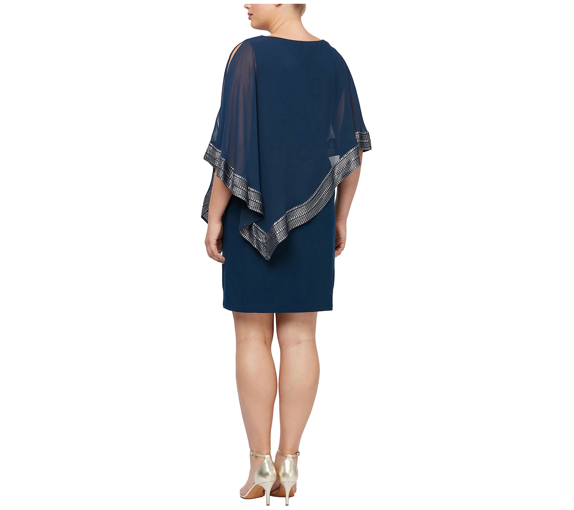 S.L. Fashions Foil Trim Asymmetrical Cape Dress(Plus Size) - QVC.com