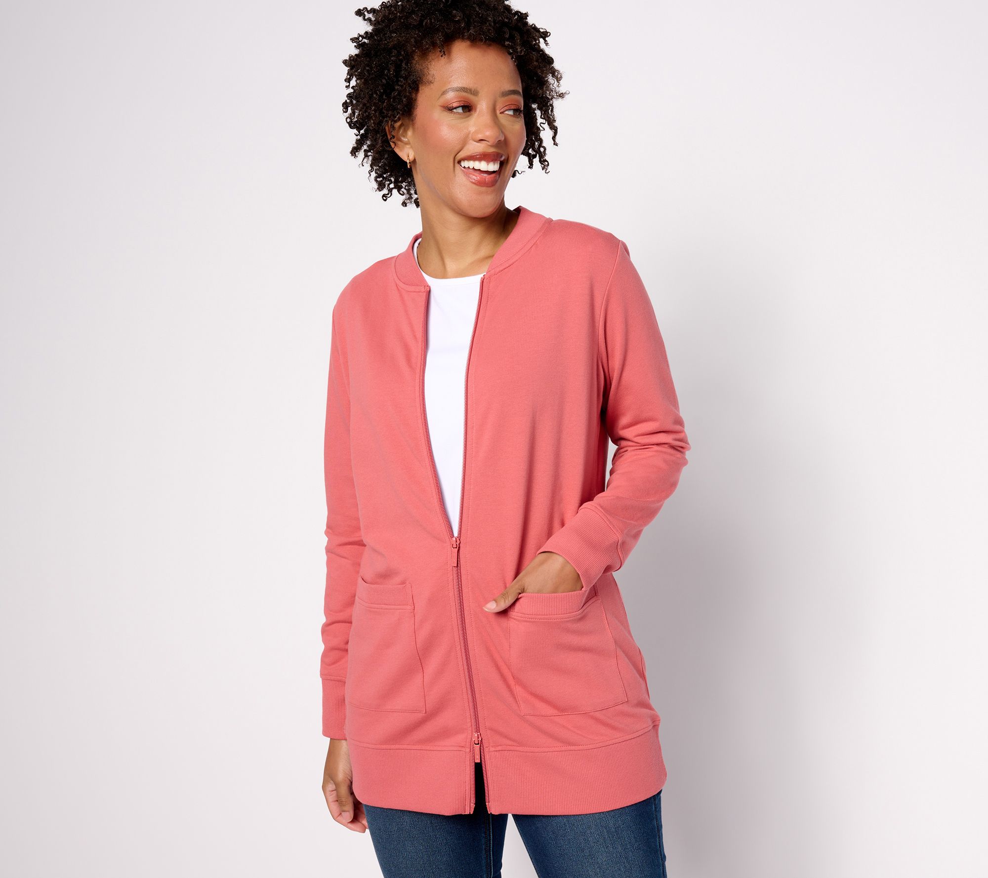 "As Is" Denim & Co. Active Petite French Terry Tunic Jacket - QVC.com