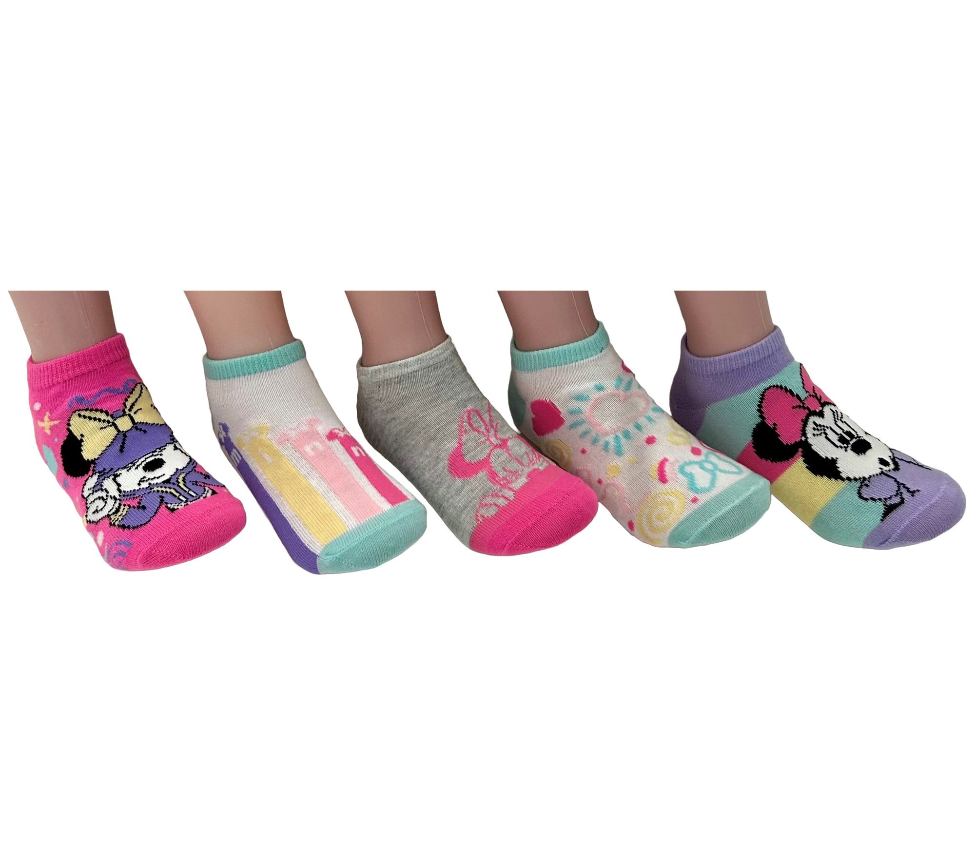 Disney Girls' Minnie Mouse No-Show Character Sock Set - 5 Pair - QVC.com