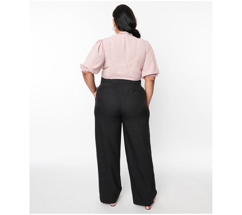 Unique Vintage Black High Waistband Wide Leg Waist Tab Pants - QVC.com