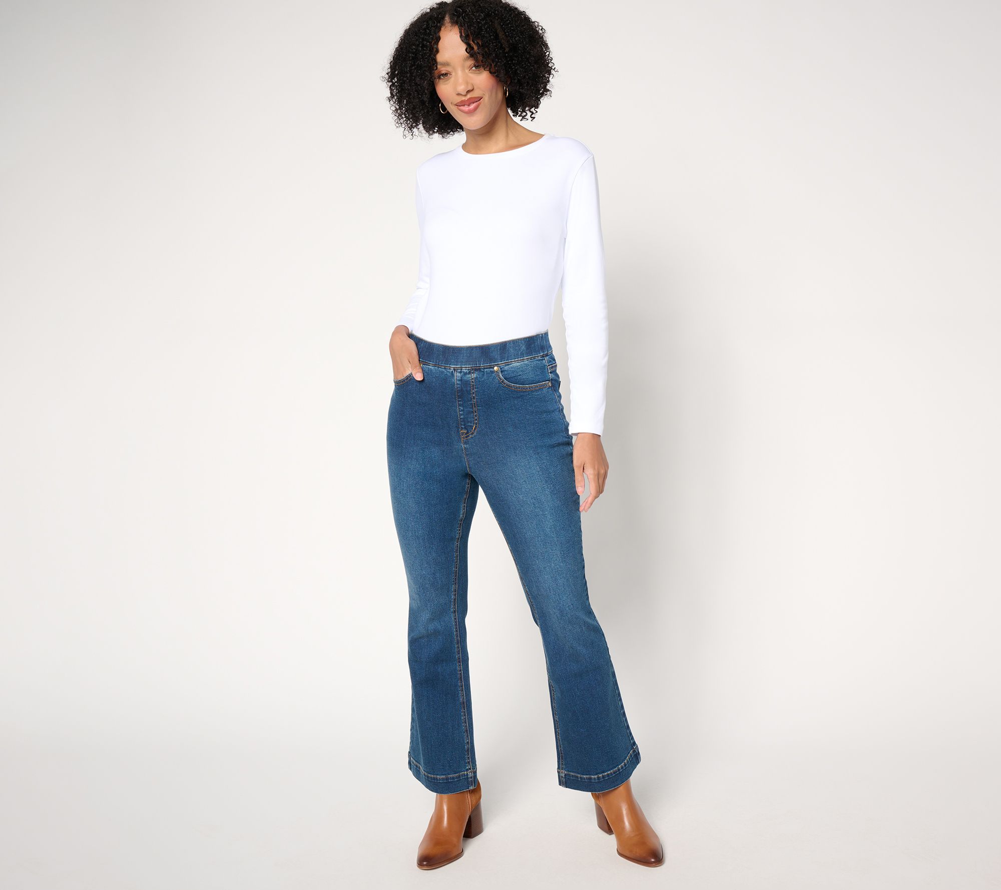 Isaac Mizrahi Live! Regular True Denim Indigo Pull On Bootcut Jeans - QVC.com