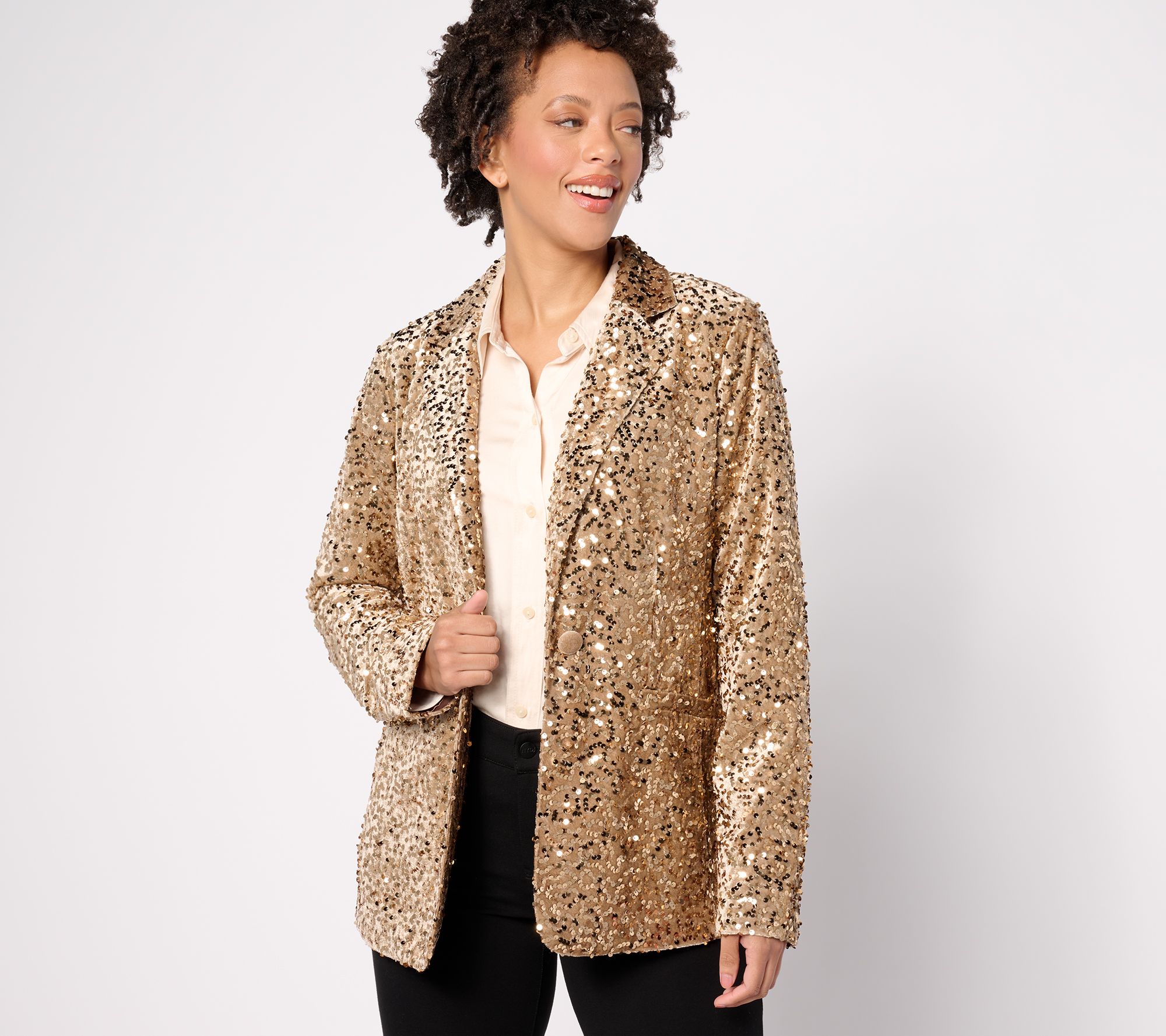 "As Is" Joan Rivers Red Carpet Velvet Sequin Blazer - QVC.com