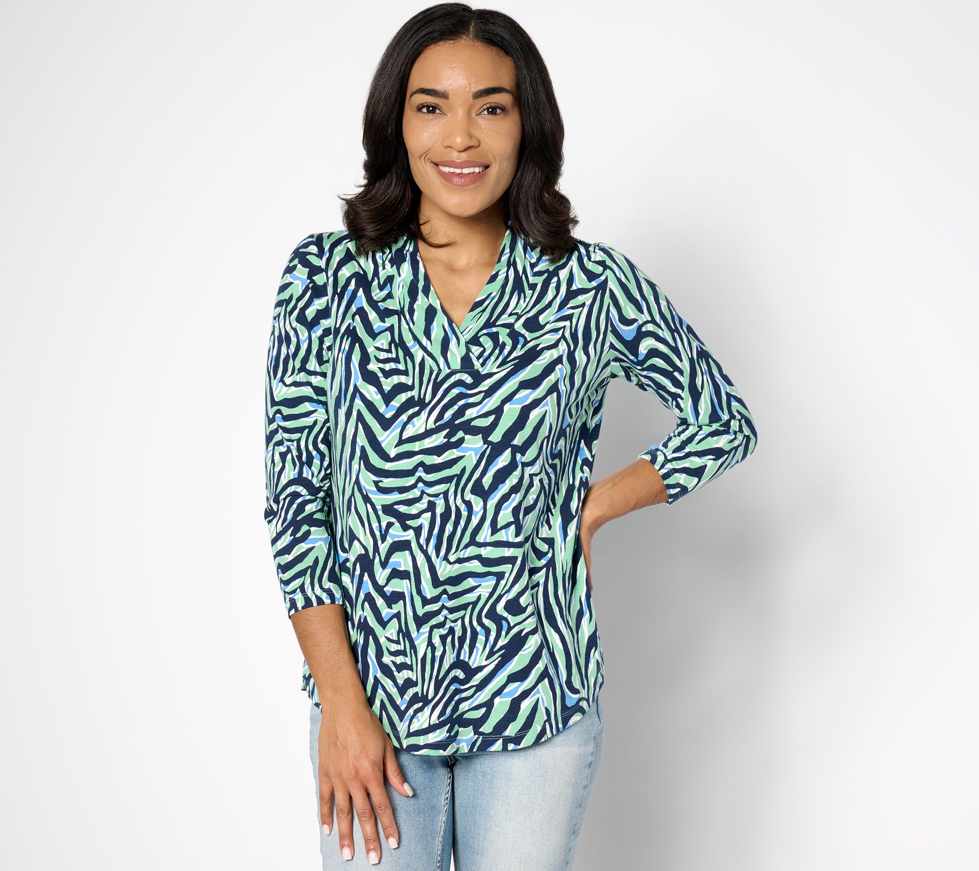 "As Is" Belle by Kim Gravel TripleLuxe Slub Tonal Tiger Crossover Top ...