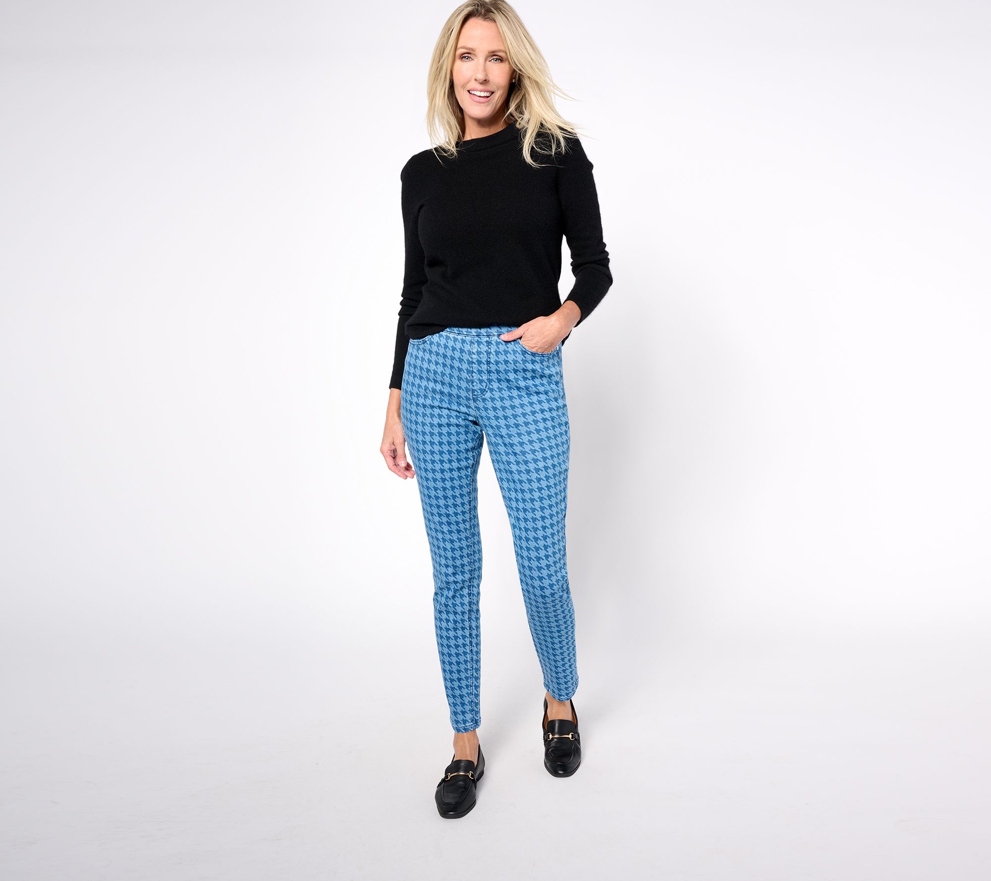 "As Is" Isaac Mizrahi Live! Reg True Denim Houndstooth Jeans - QVC.com