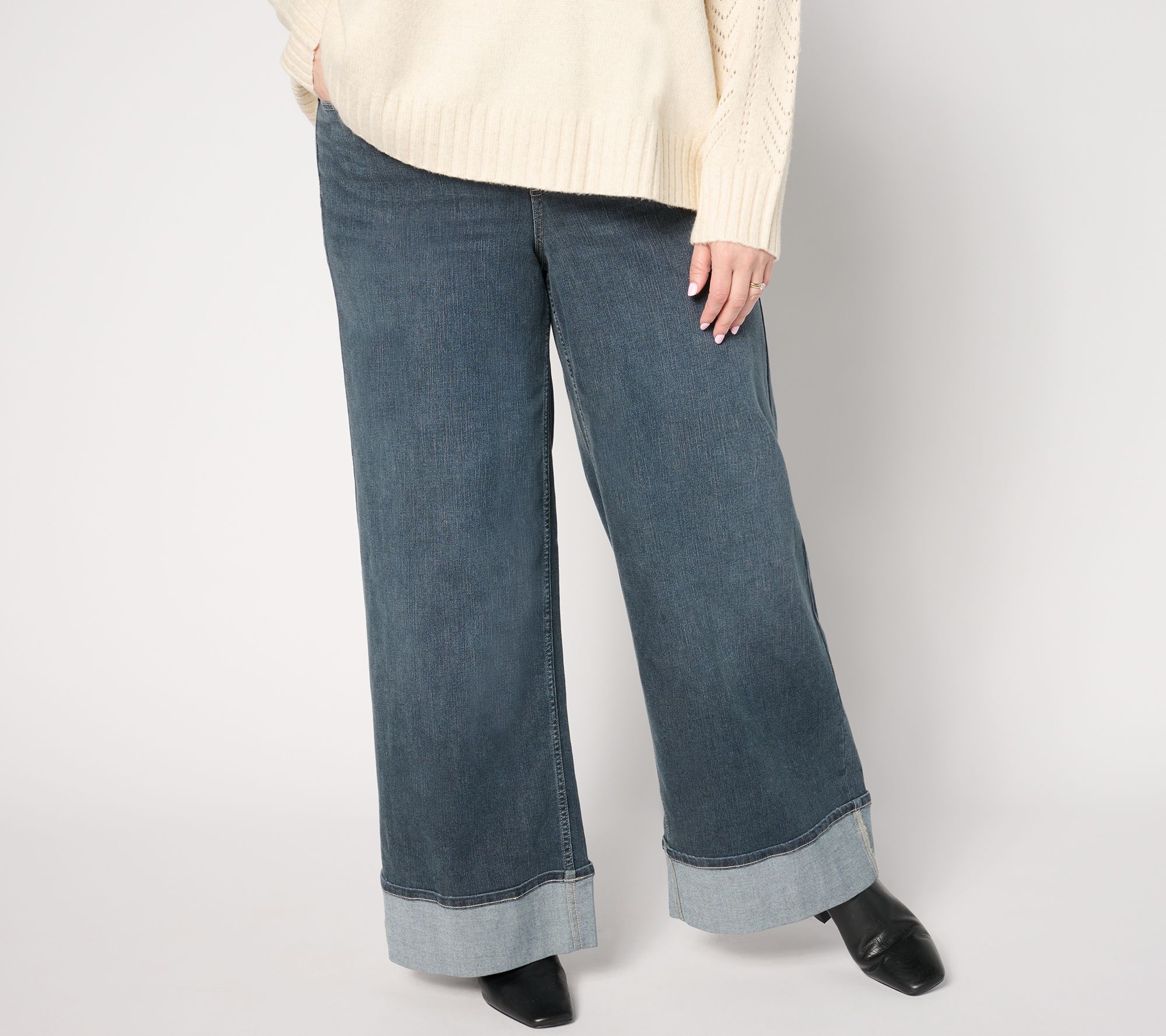 Me by Jennie Garth Regular Grey Blue Cuffed Wide Leg Jeans - QVC.com