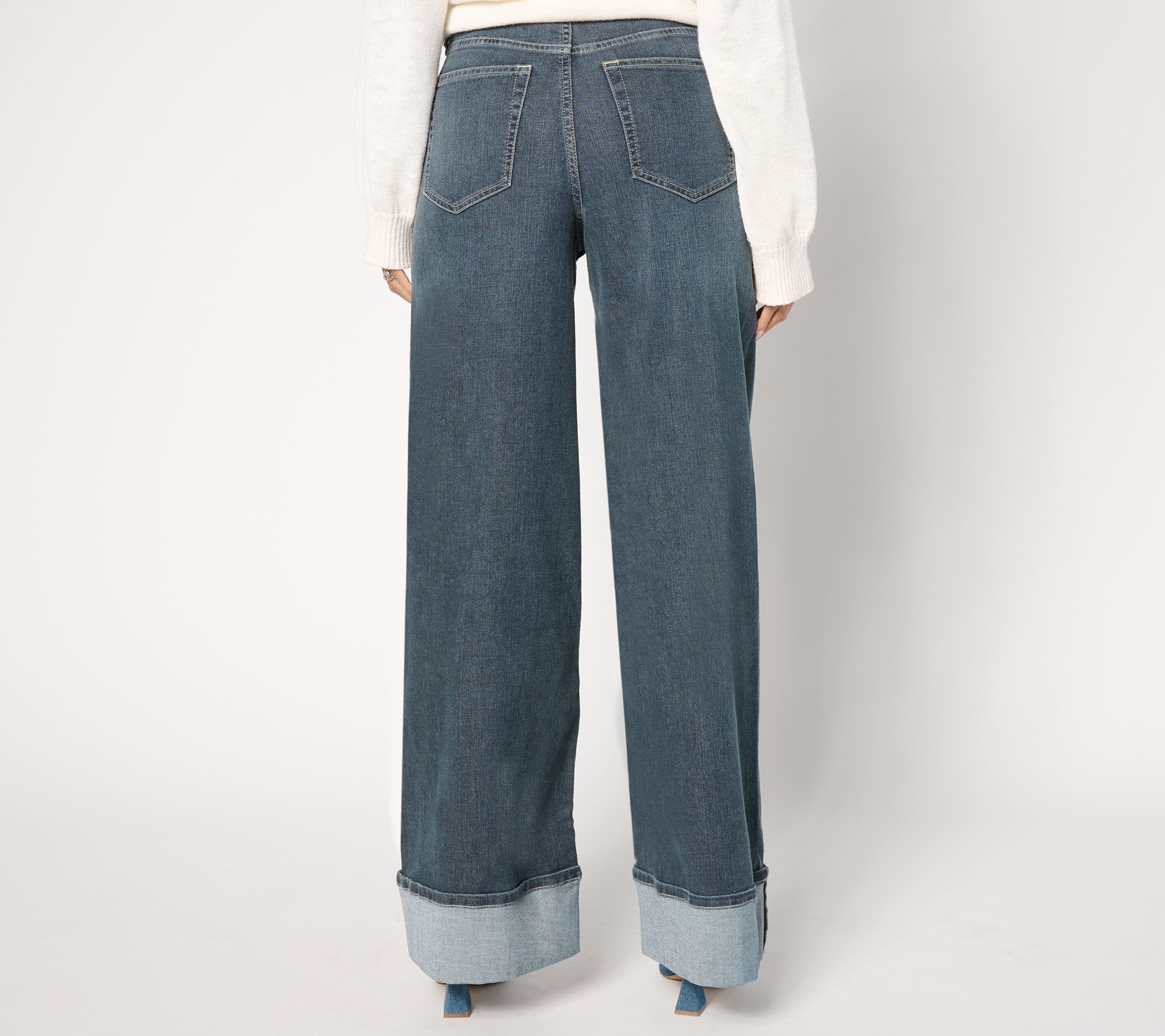 Me by Jennie Garth Regular Grey Blue Cuffed Wide Leg Jeans - QVC.com