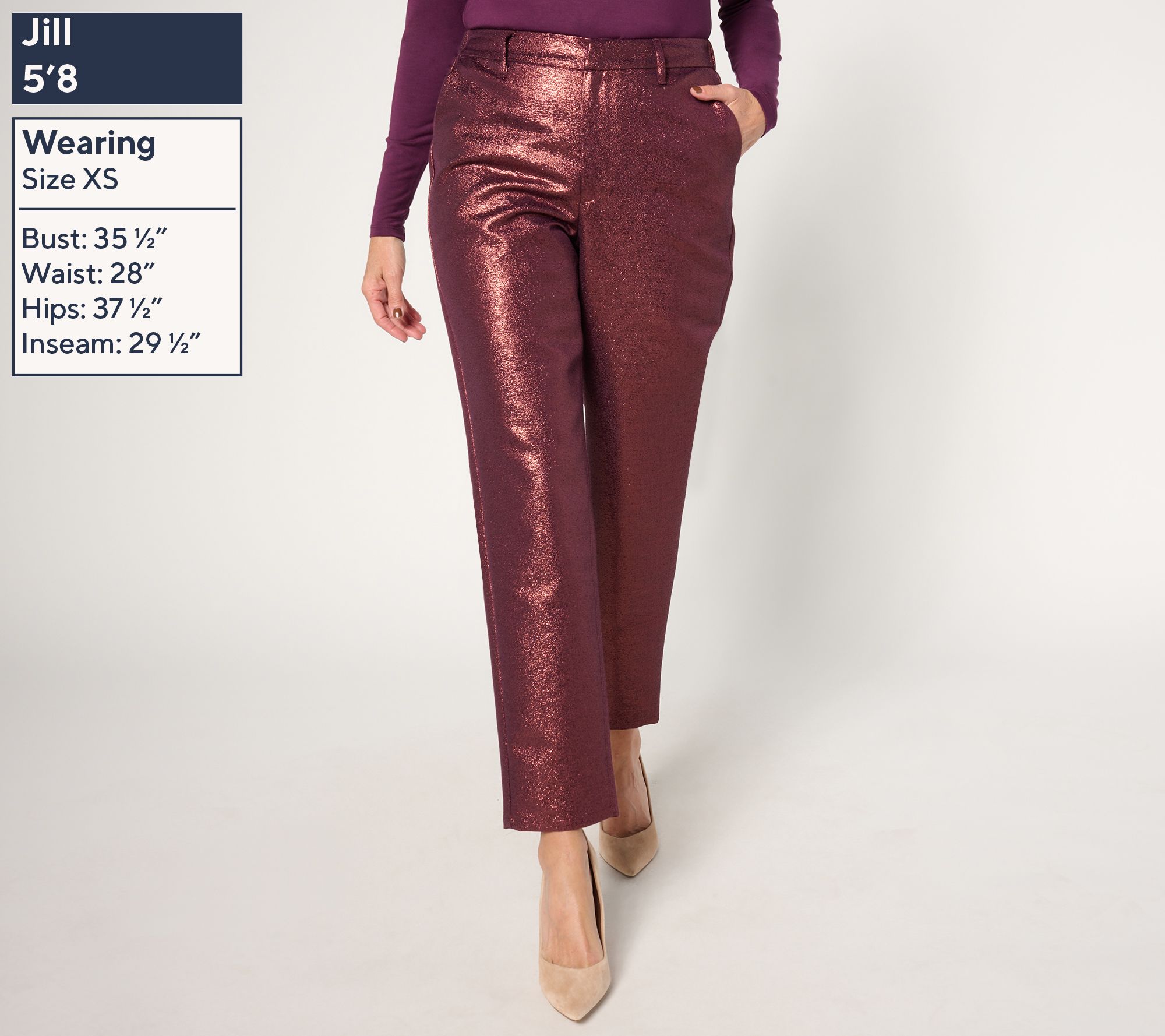 Joan Rivers Red Carpet Petite Slim Ankle Leg Soft Shimmer Pants - QVC.com