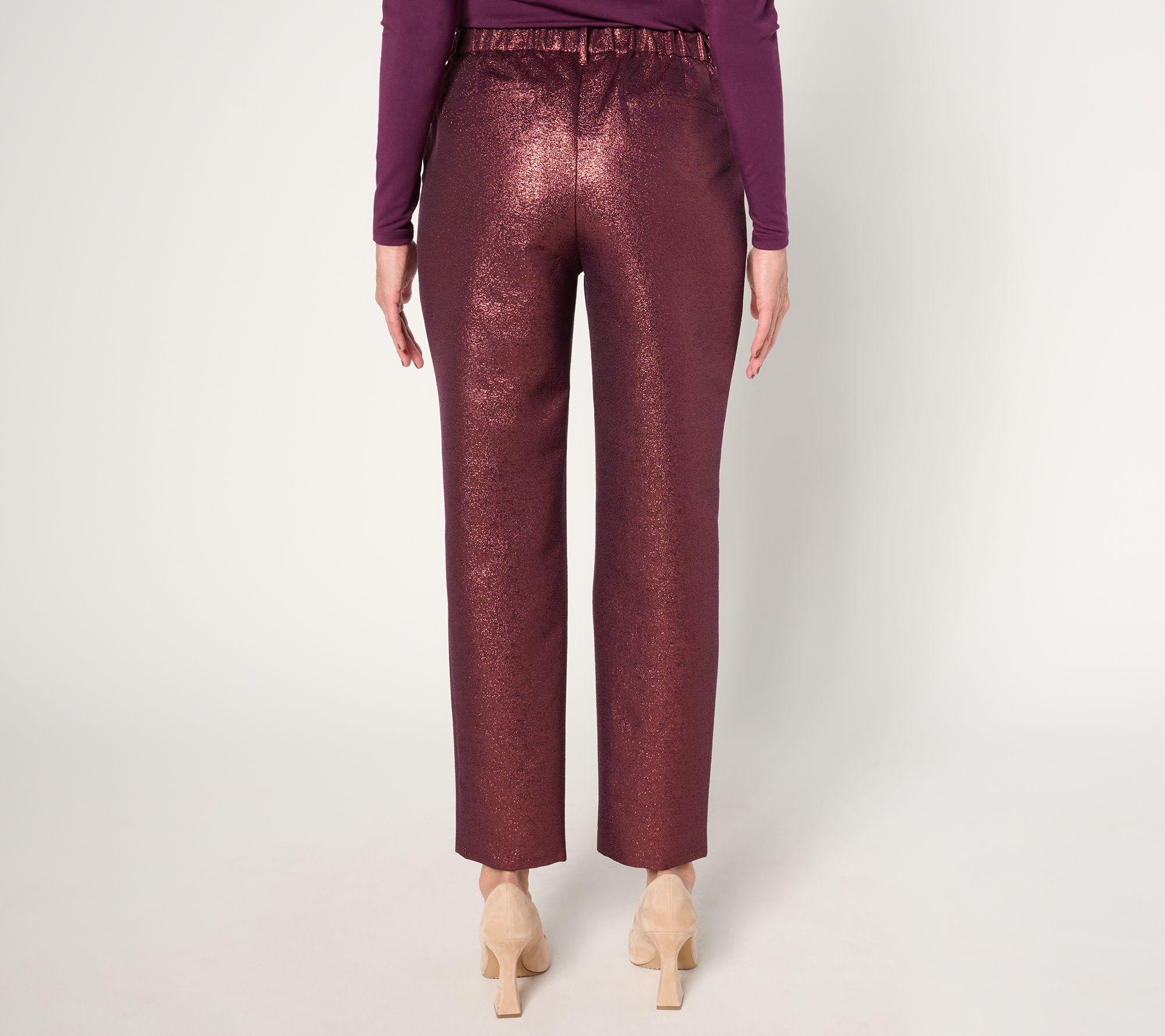 Joan Rivers Red Carpet Petite Slim Ankle Leg Soft Shimmer Pants - QVC.com