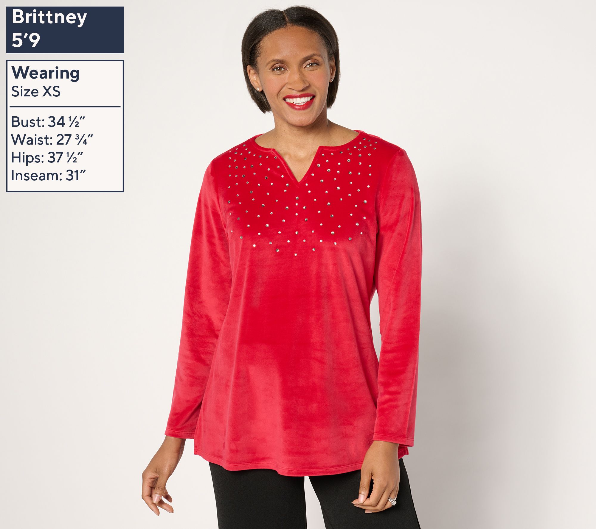 Quacker Factory Sparkle & Shine Split Neck Long sleeve Velour Tunic ...