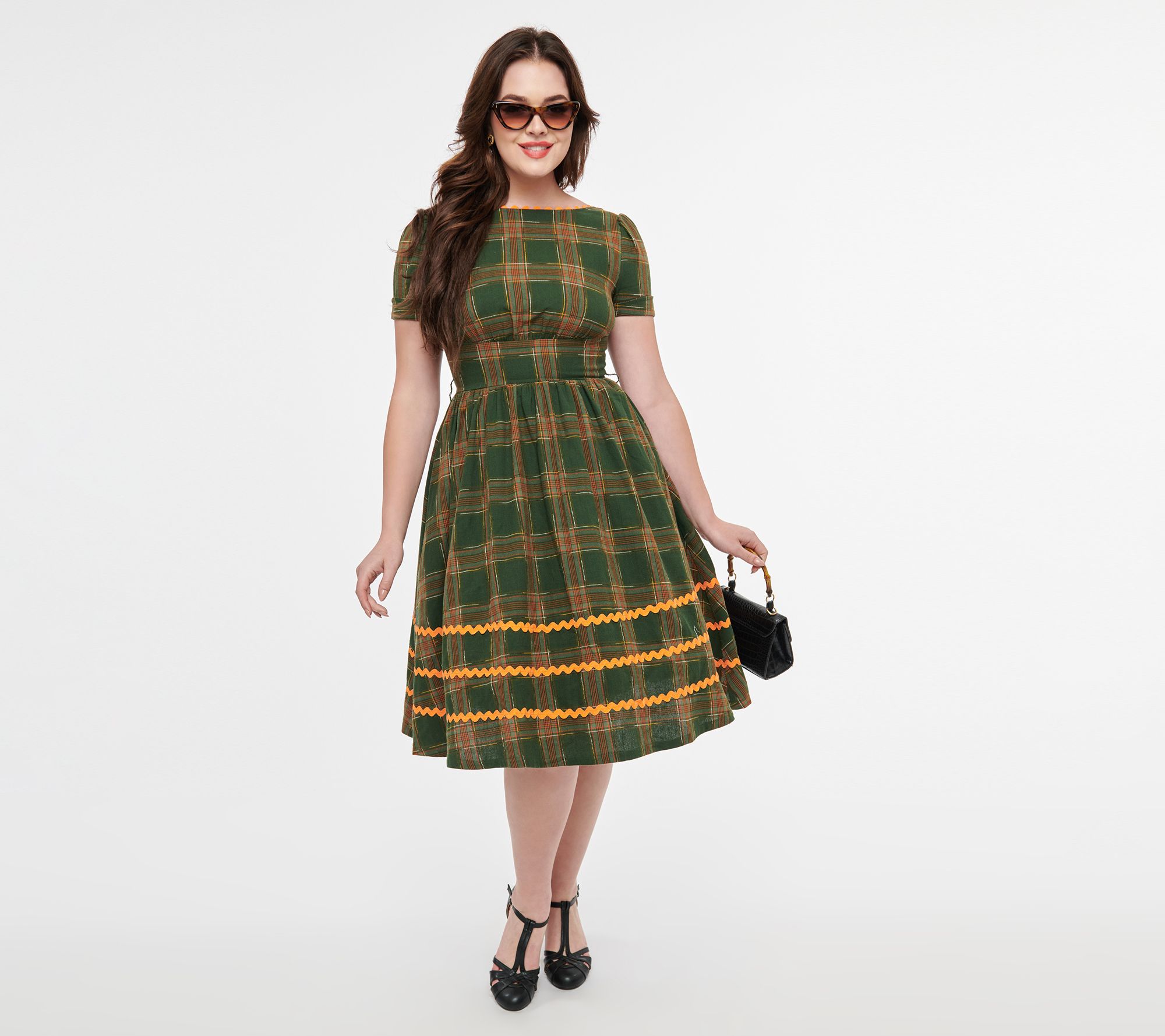 Unique Vintage 1950s Plaid Cotton Swing Dress - QVC.com