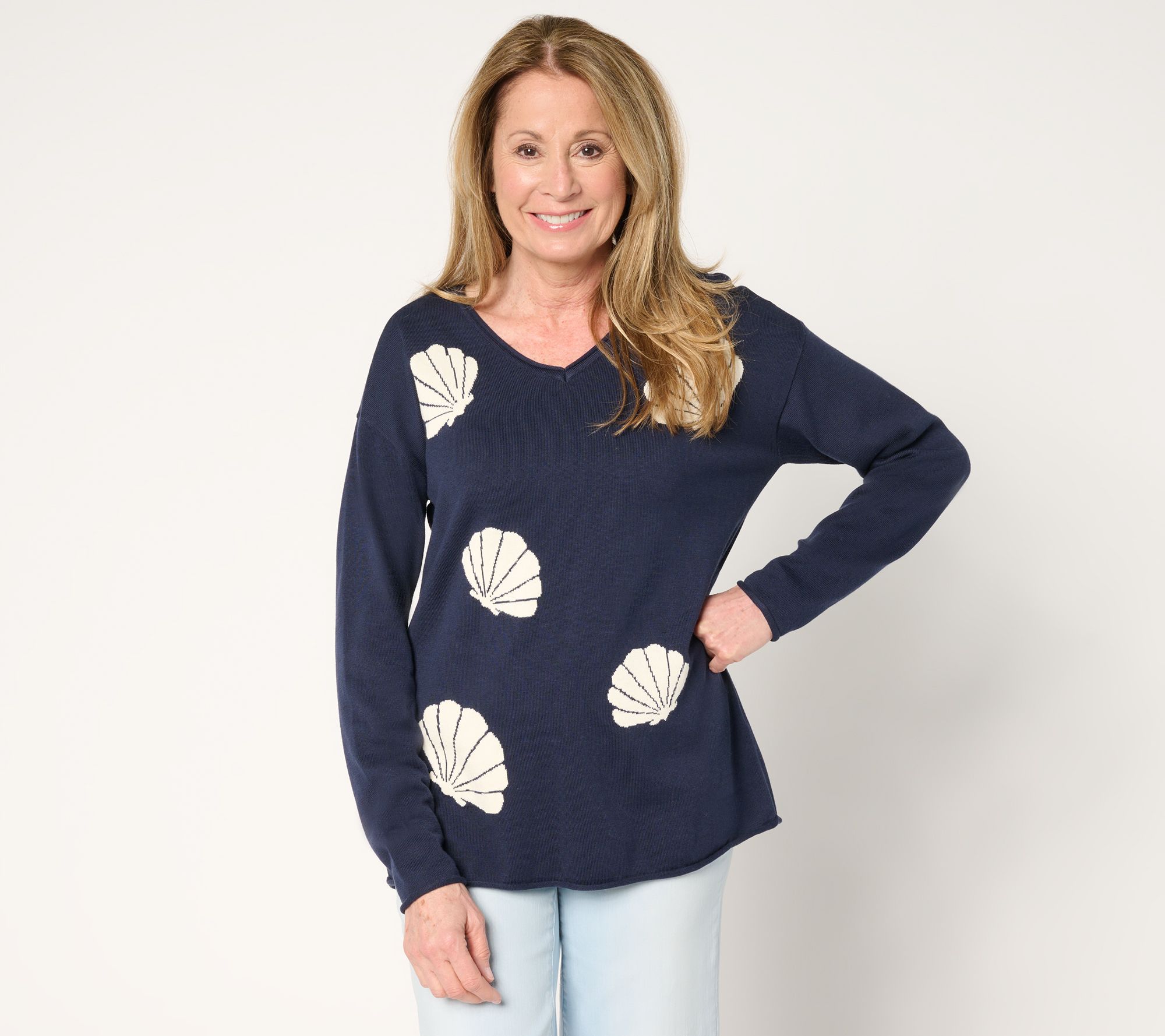 Belle Beach by Kim Gravel Cute as Shell Sweater - QVC.com