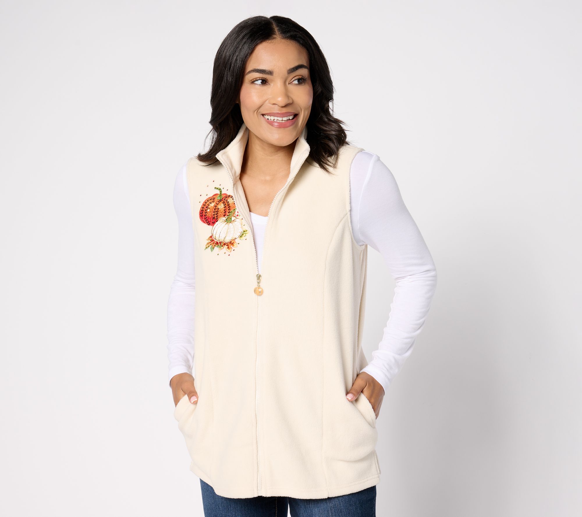 "As Is" Quacker Factory Harvest Blessings Fleece Vest - QVC.com