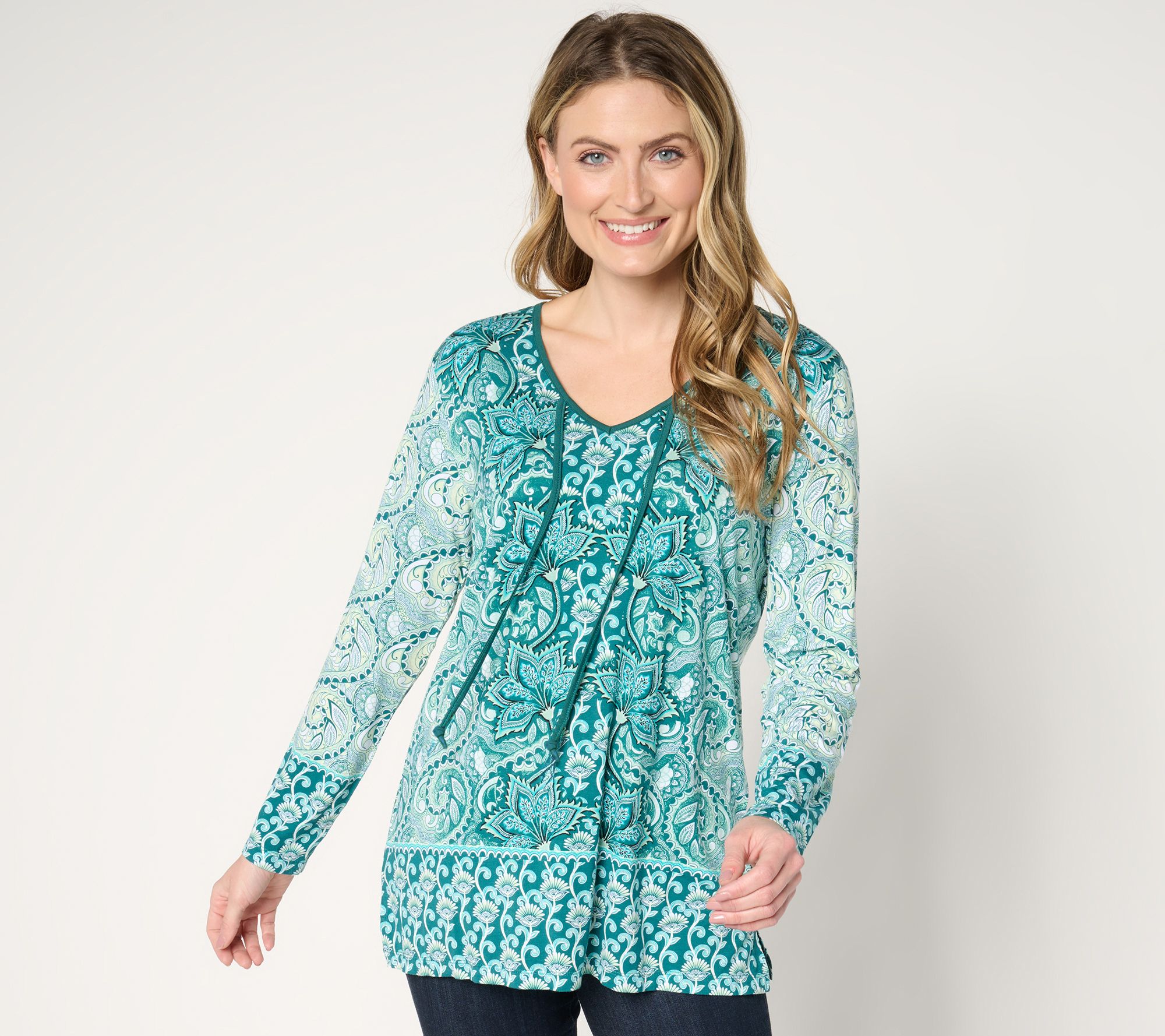 "As Is" Belle by Kim Gravel Elevated Elegance Border Knit Top - QVC.com