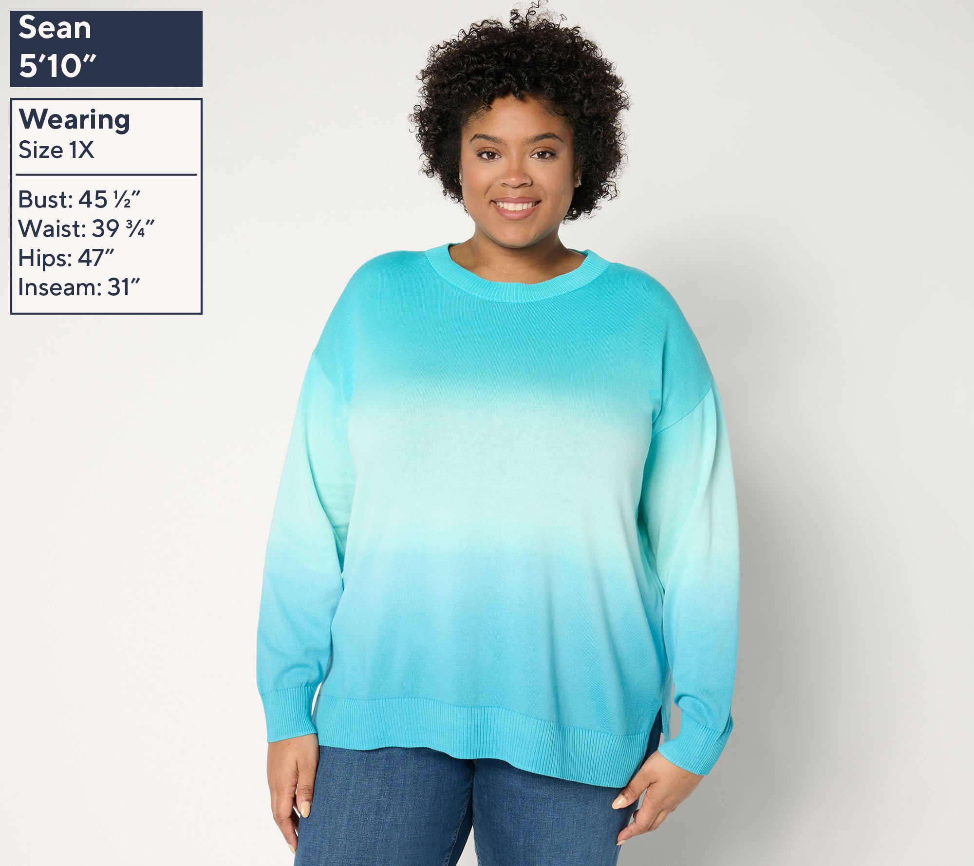 "As Is" Denim & Co. 100% Cotton Dip-Dye Long Sleeve Sweater - QVC.com
