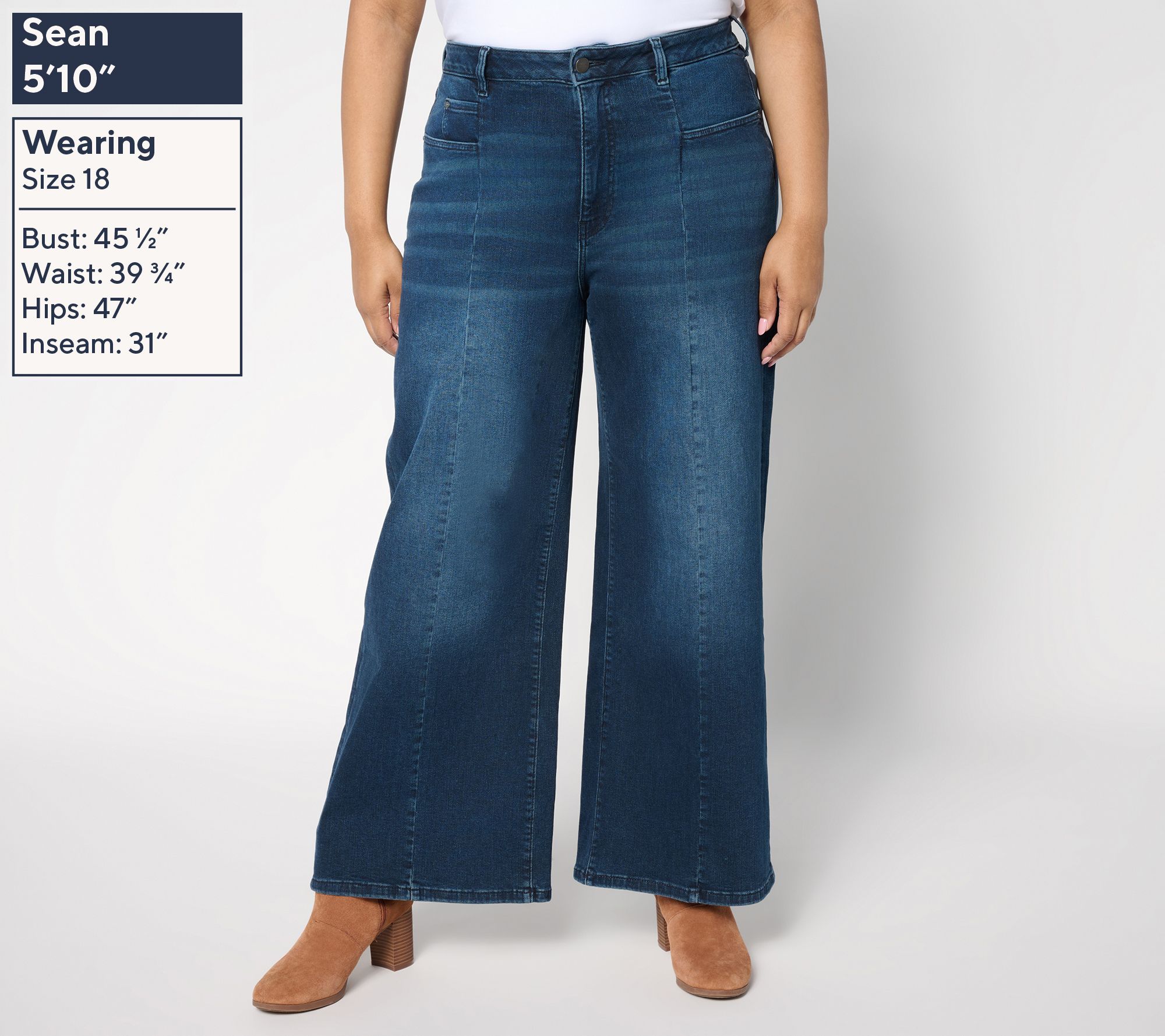Warp & Weft NCE Jet-Stretch Wide-Leg Jeans with Front Seam - QVC.com