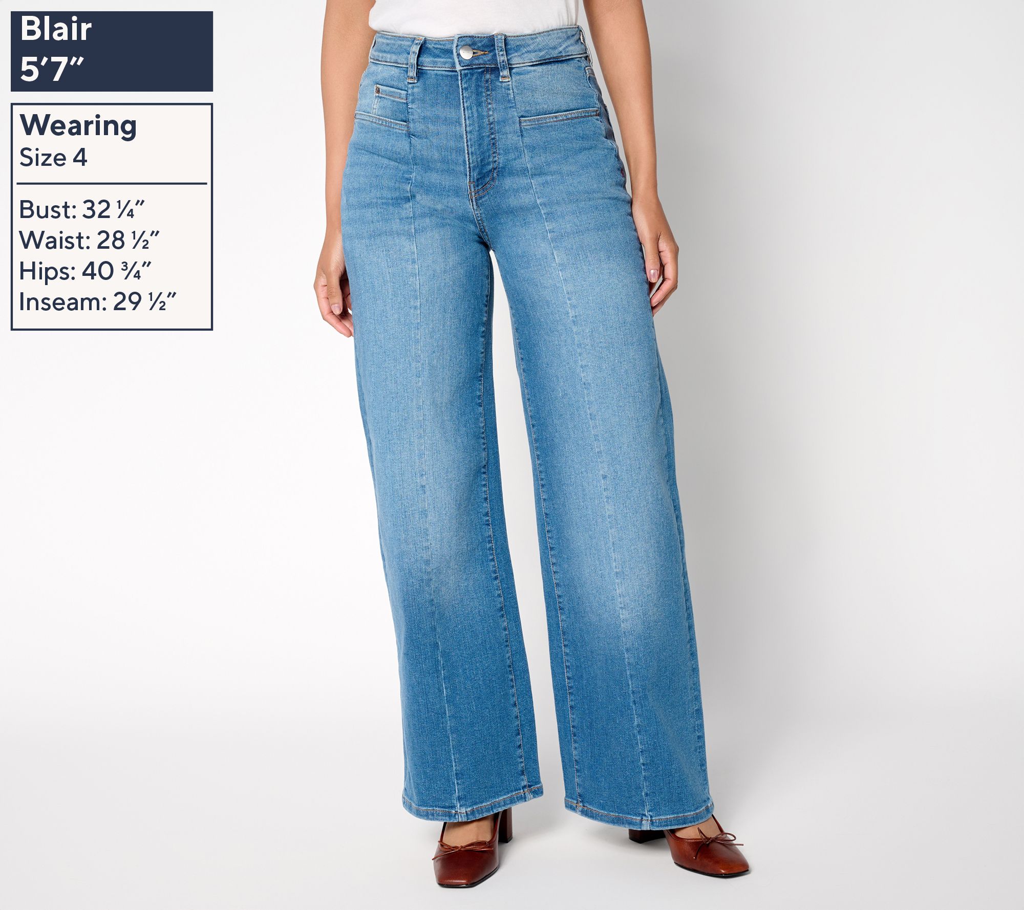 Warp & Weft NCE Jet-Stretch Wide-Leg Jeans with Front Seam - QVC.com