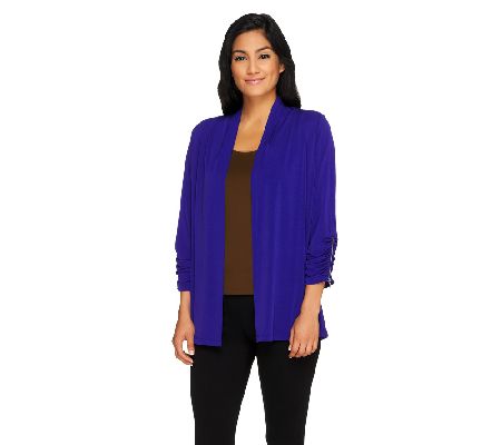 Susan Graver Liquid Knit 3/4 Sleeve Open Front Cardigan - QVC.com