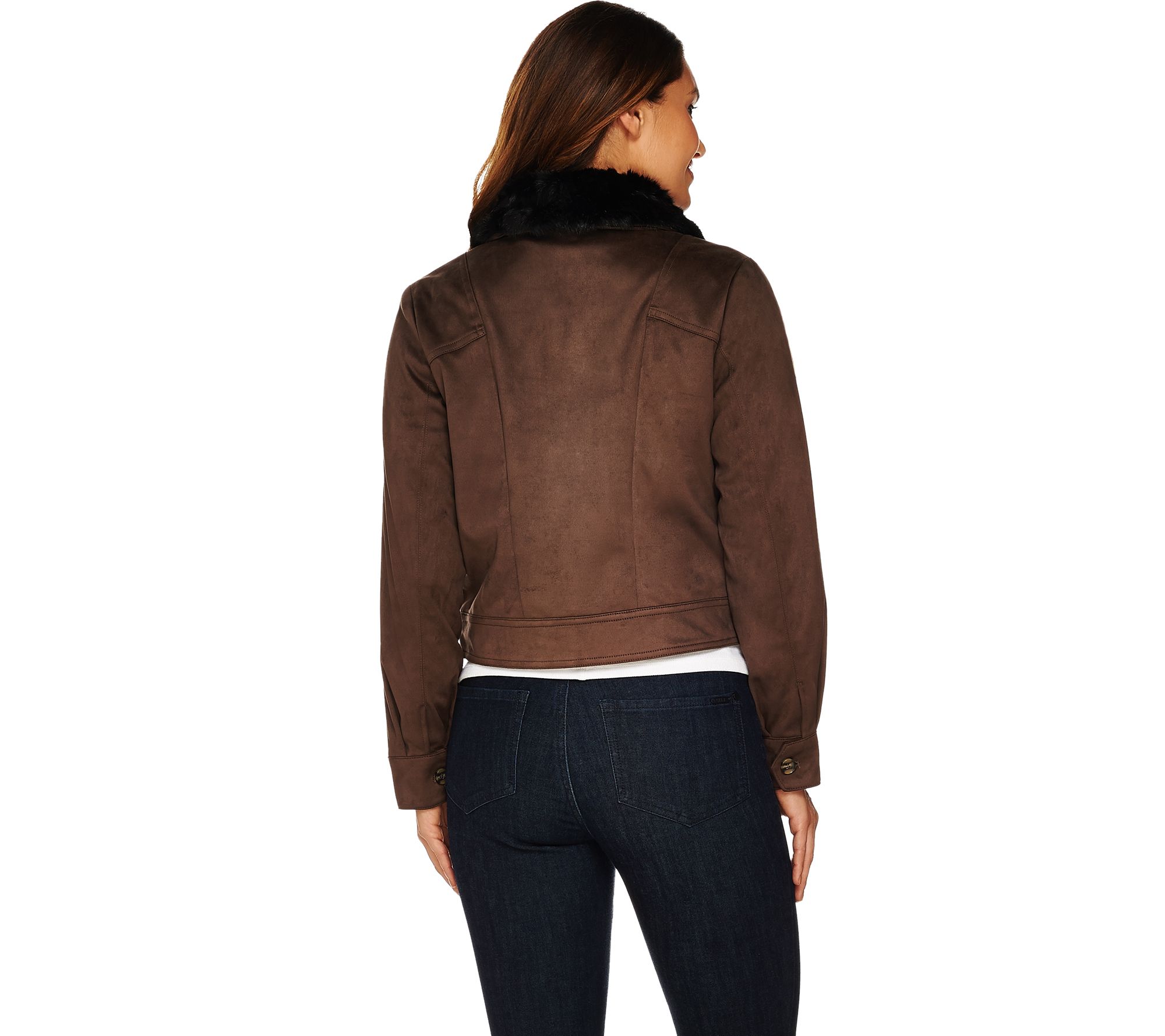 Lisa Rinna Collection Faux Suede Jacket with Faux Fur Collar - QVC.com