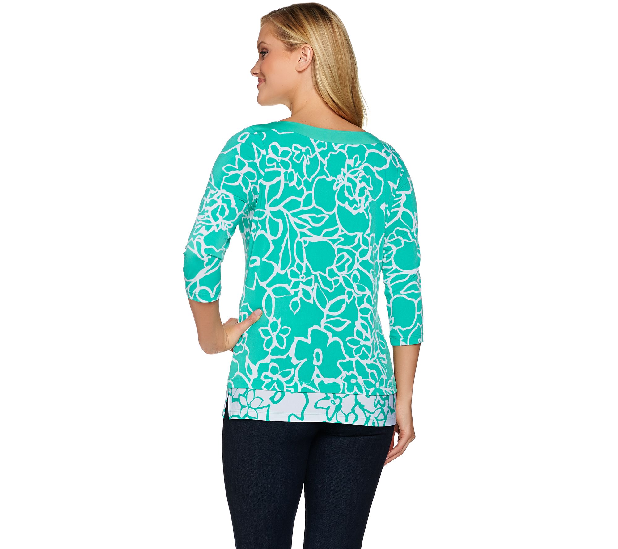 As Is Susan Graver Printed Liquid Knit 3 4 Sleeve Top