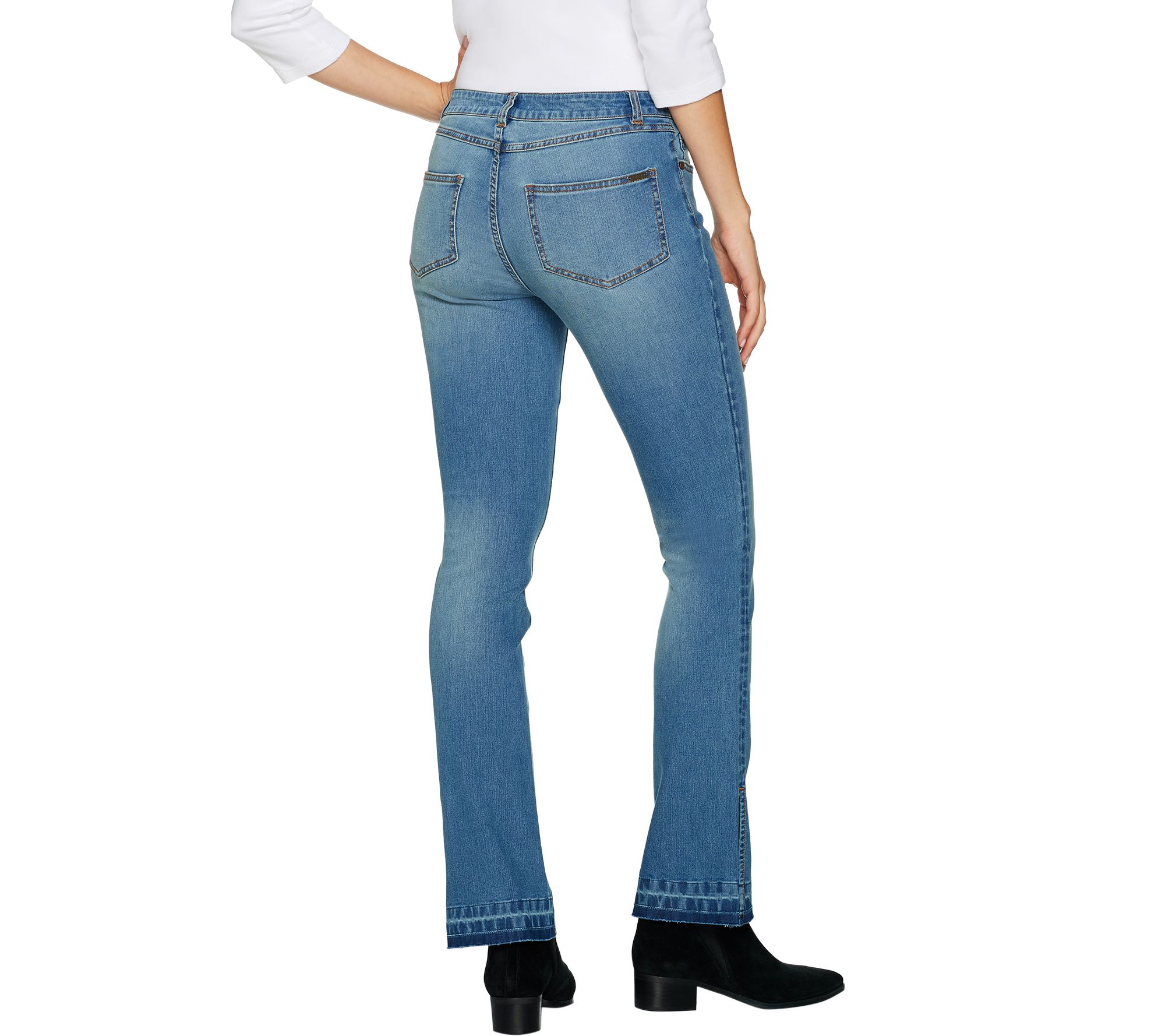 "As Is" G.I.L.I. Released Hem Side Slit Petite Jeans - QVC.com