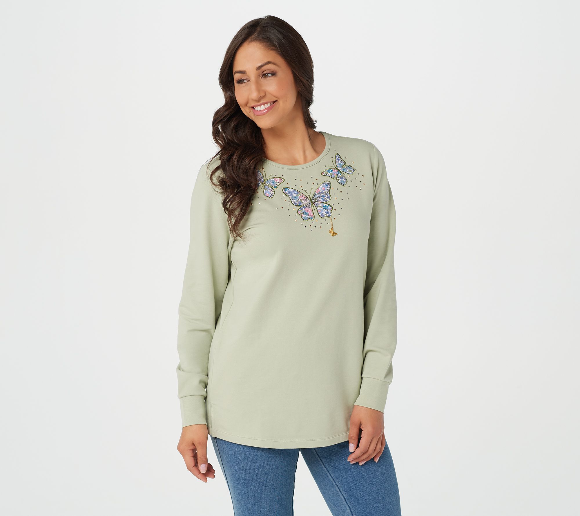 "As Is" Quacker Factory Motif French Terry Knit Top with Charm - QVC.com
