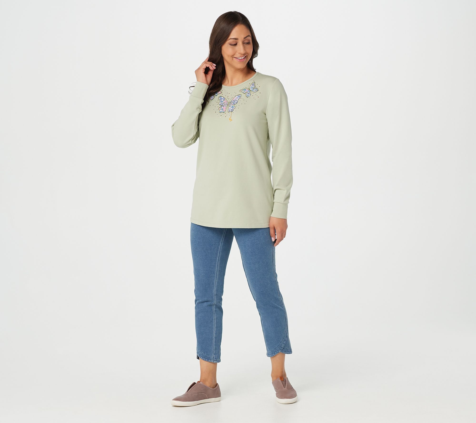 "As Is" Quacker Factory Motif French Terry Knit Top with Charm - QVC.com