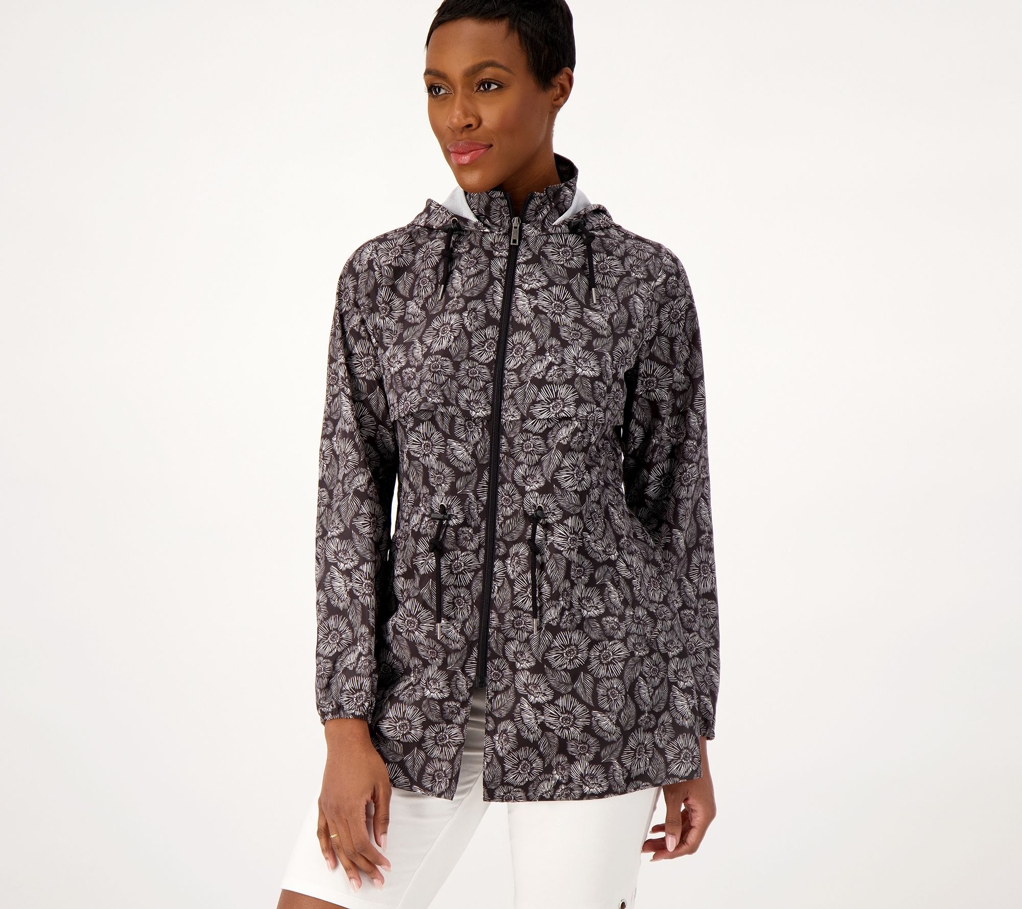 "As Is" zuda Woven Cinched Waist Hooded Anorak Jacket - QVC.com