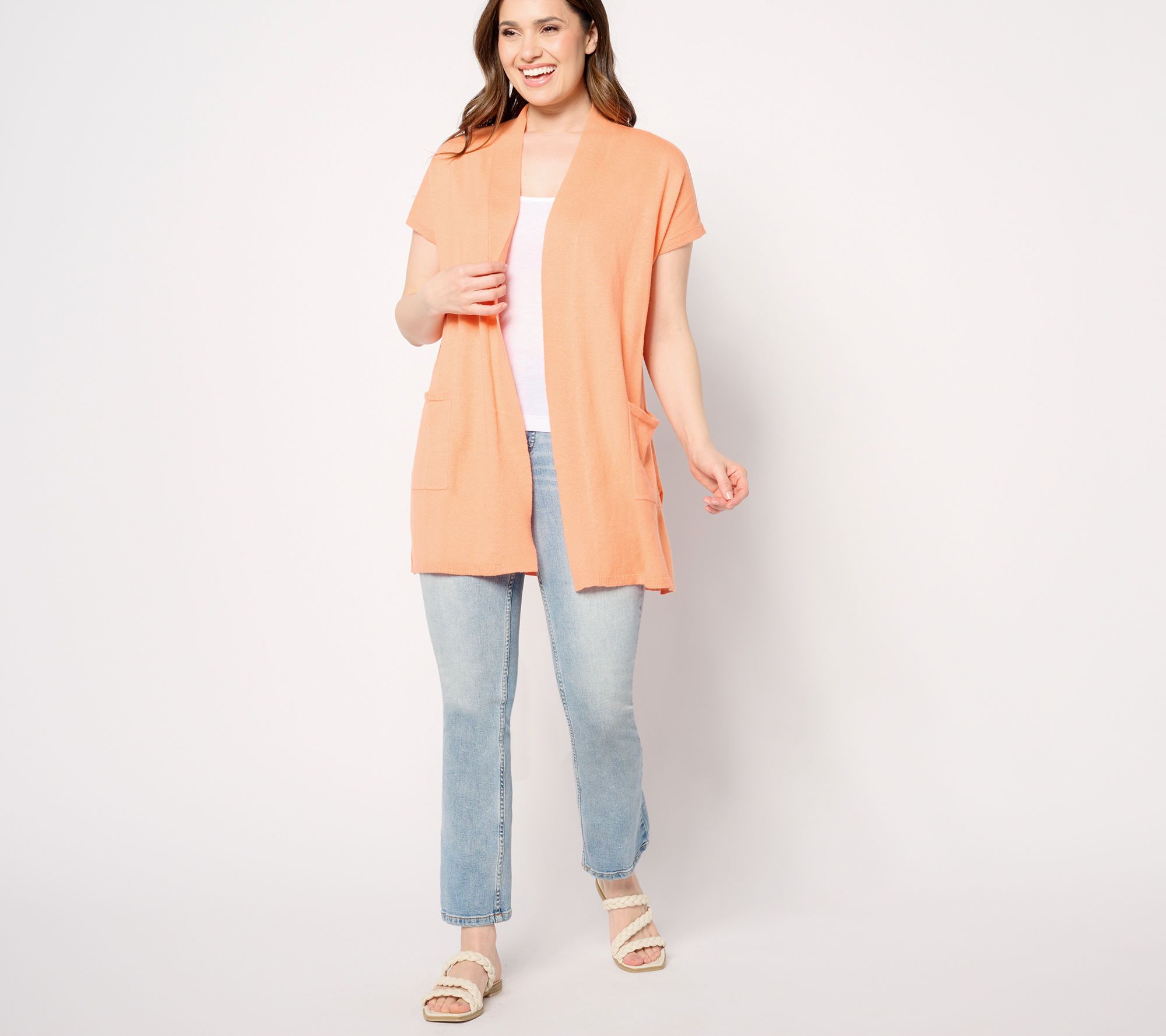 Denim & Co. Naturals Regular Short Sleeve Tunic Cardigan - QVC.com