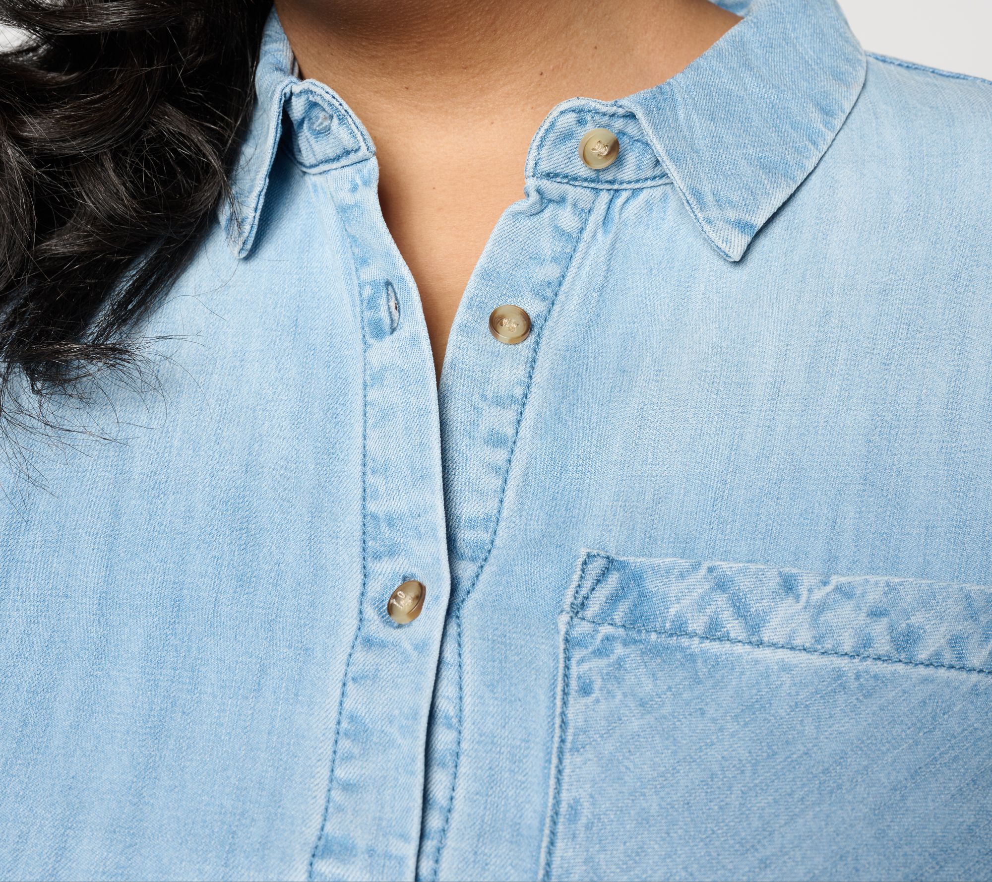 Driftwood Jeans Scottie Long Sleeve Tencel Dress -Bluebell Fleur - QVC.com