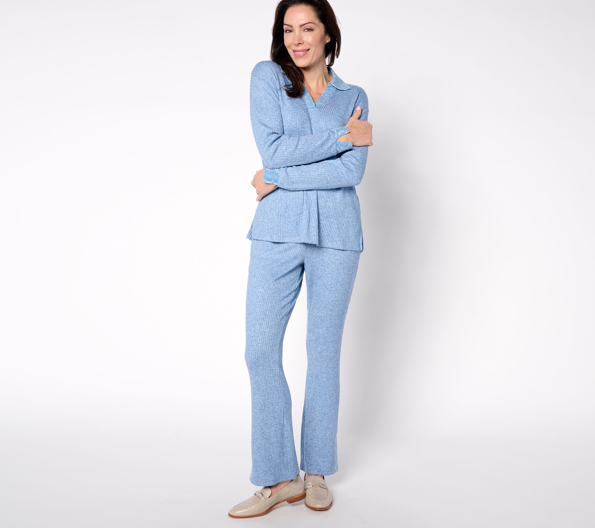 "As Is" Isaac Mizrahi Live! Petite Rib Knit Pull On Slight Bootcut Pant ...