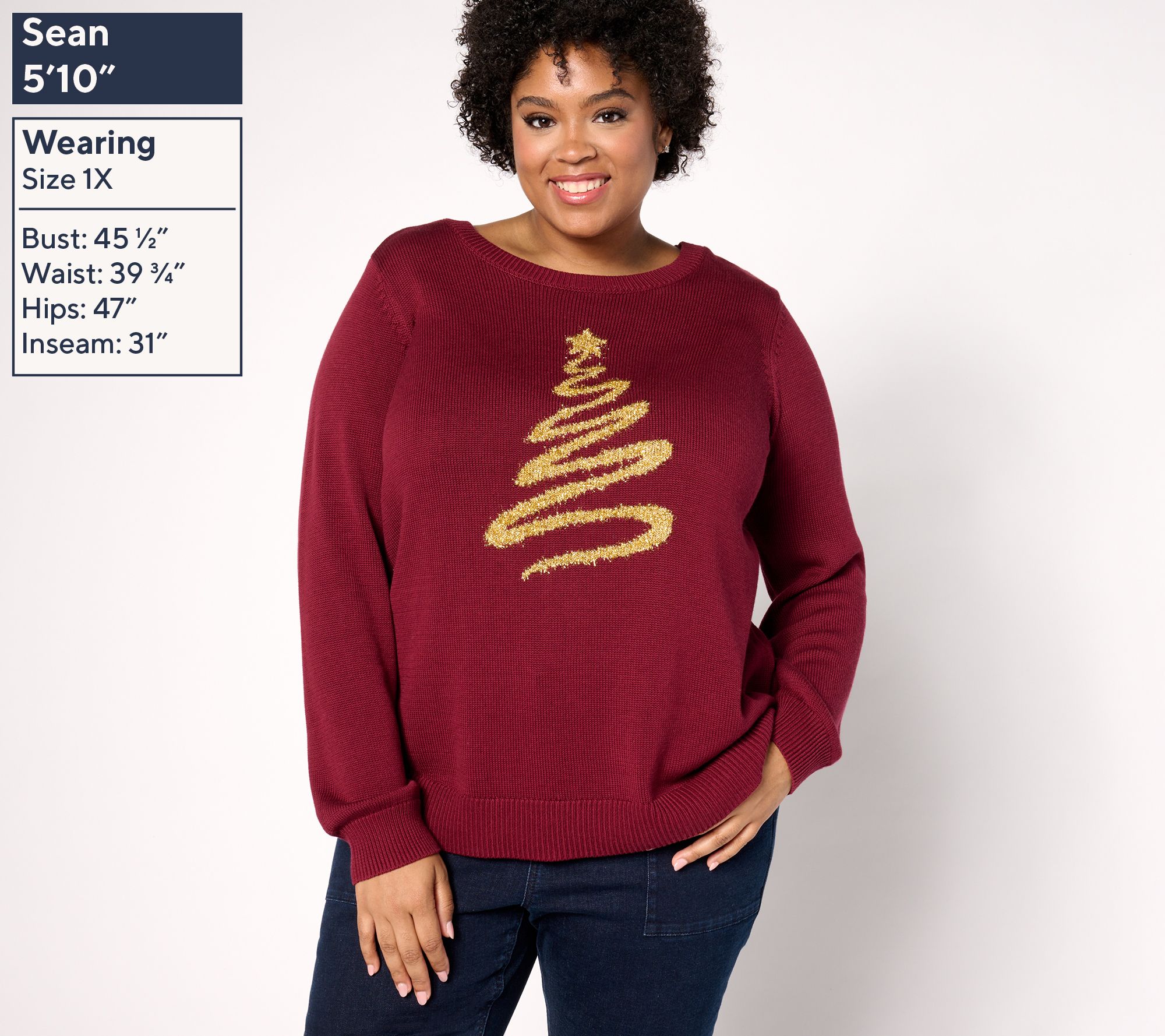 "As Is" Jingle Belles by Kim Gravel Gold Lurex Christmas Tree Sweater ...