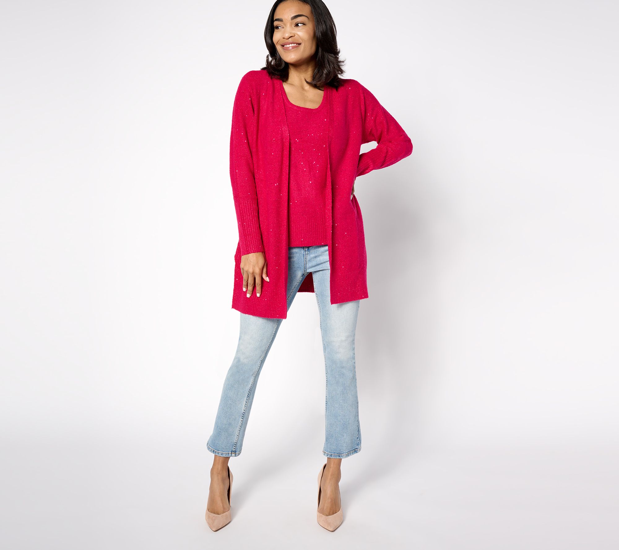 Isaac Mizrahi Live! Sequin Yarn Open Front Cardigan Duster - QVC.com