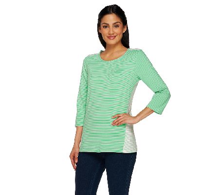 "As Is" Denim & Co. Combo Striped Scoop Neck 3/4 Sleeve Top - QVC.com