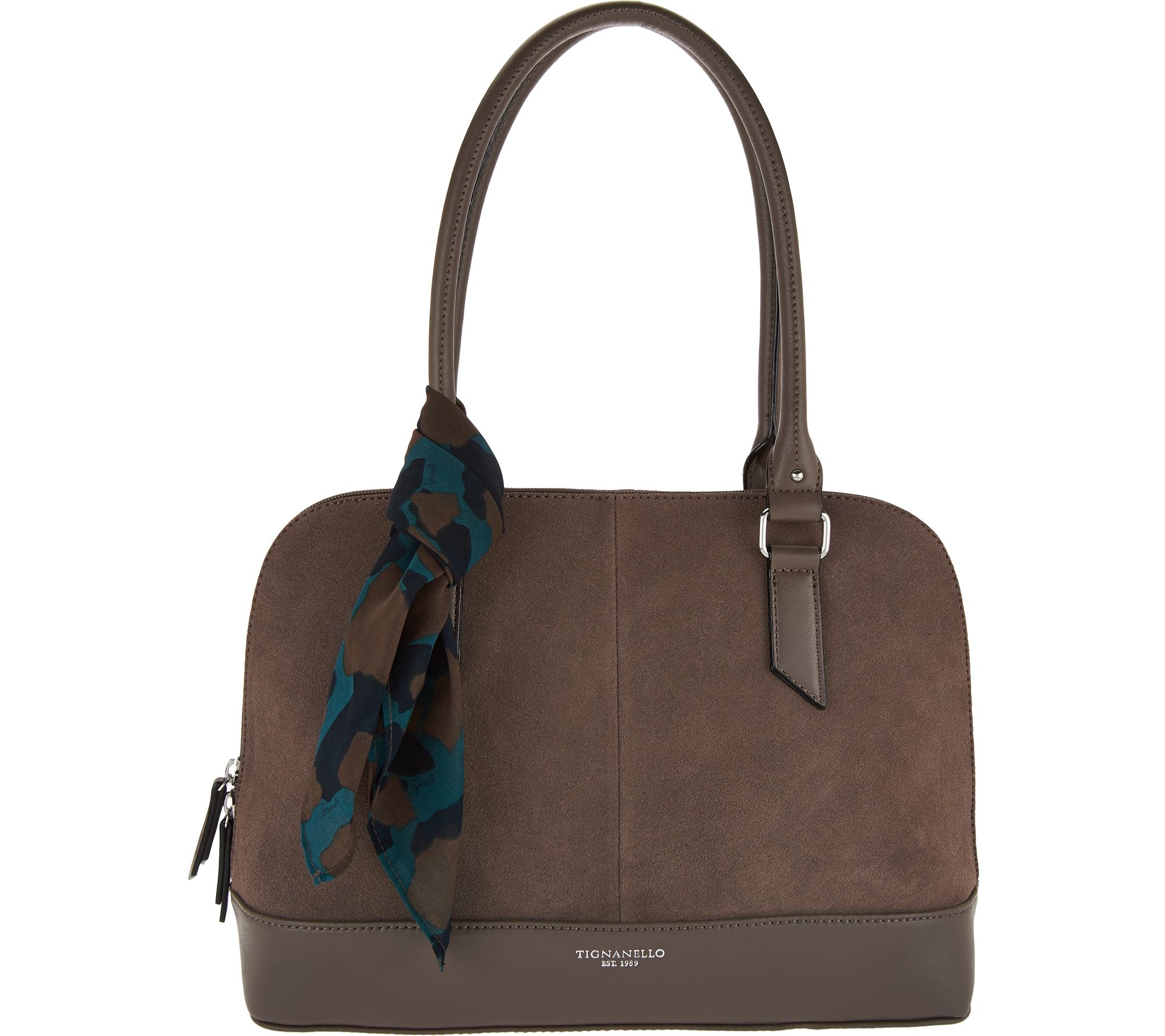 "As Is" Tignanello Water Resistant Suede Leather RFID Satchel - QVC.com