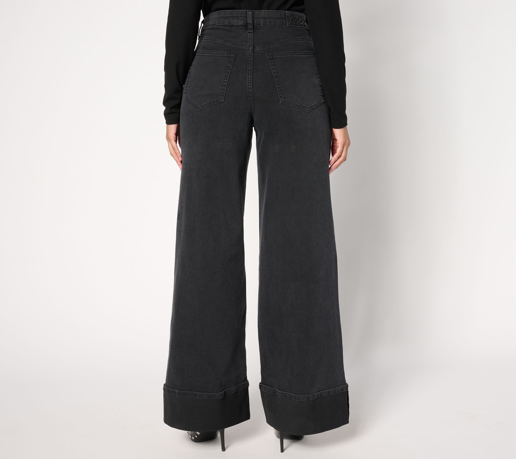 Me by Jennie Garth Regular Washed Black Cuffed Wide Leg Jeans - QVC.com