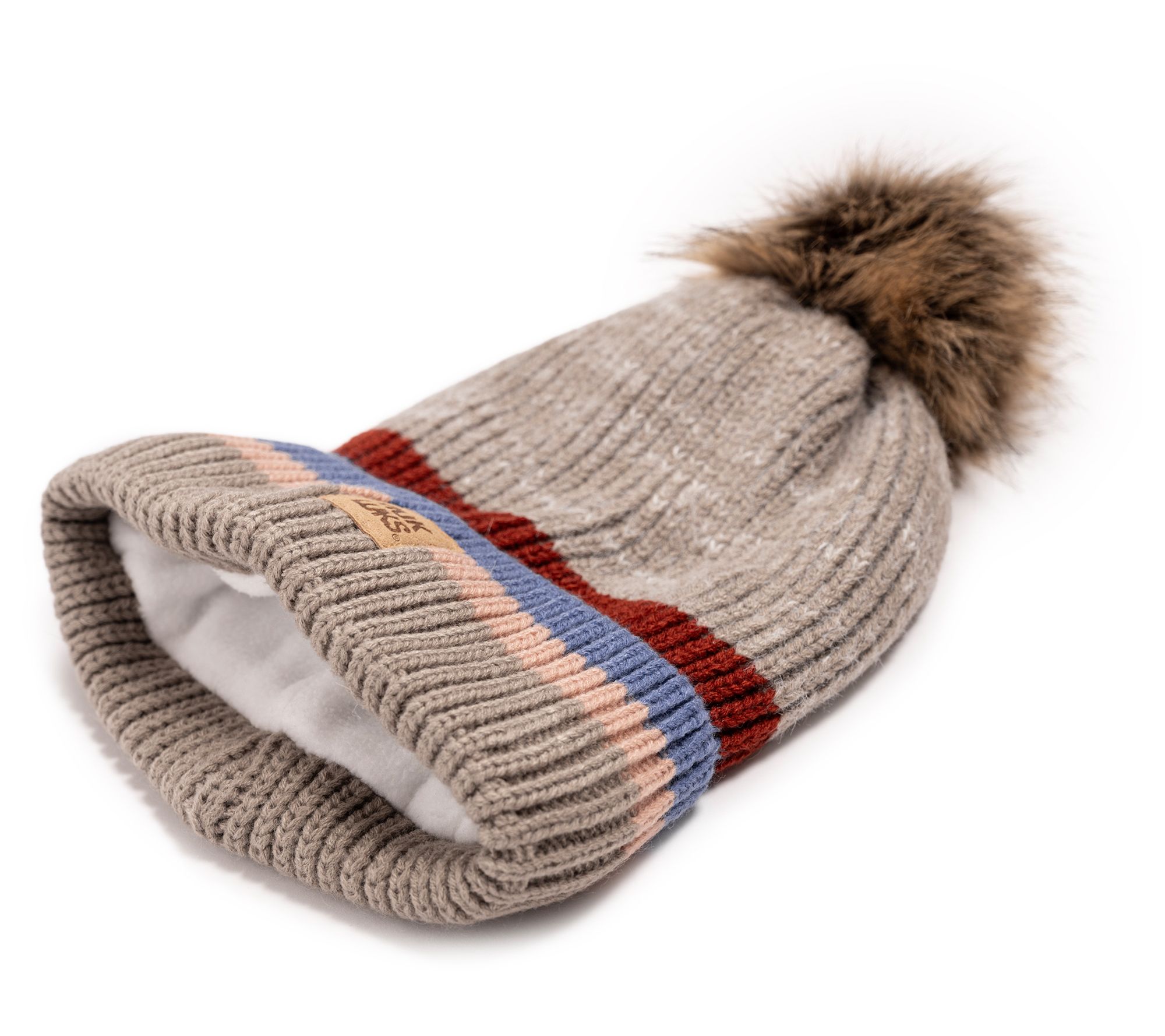 MUK LUKS Women's Eyelash Knit Ribbed Cuff Pom-Pom Beanie - QVC.com