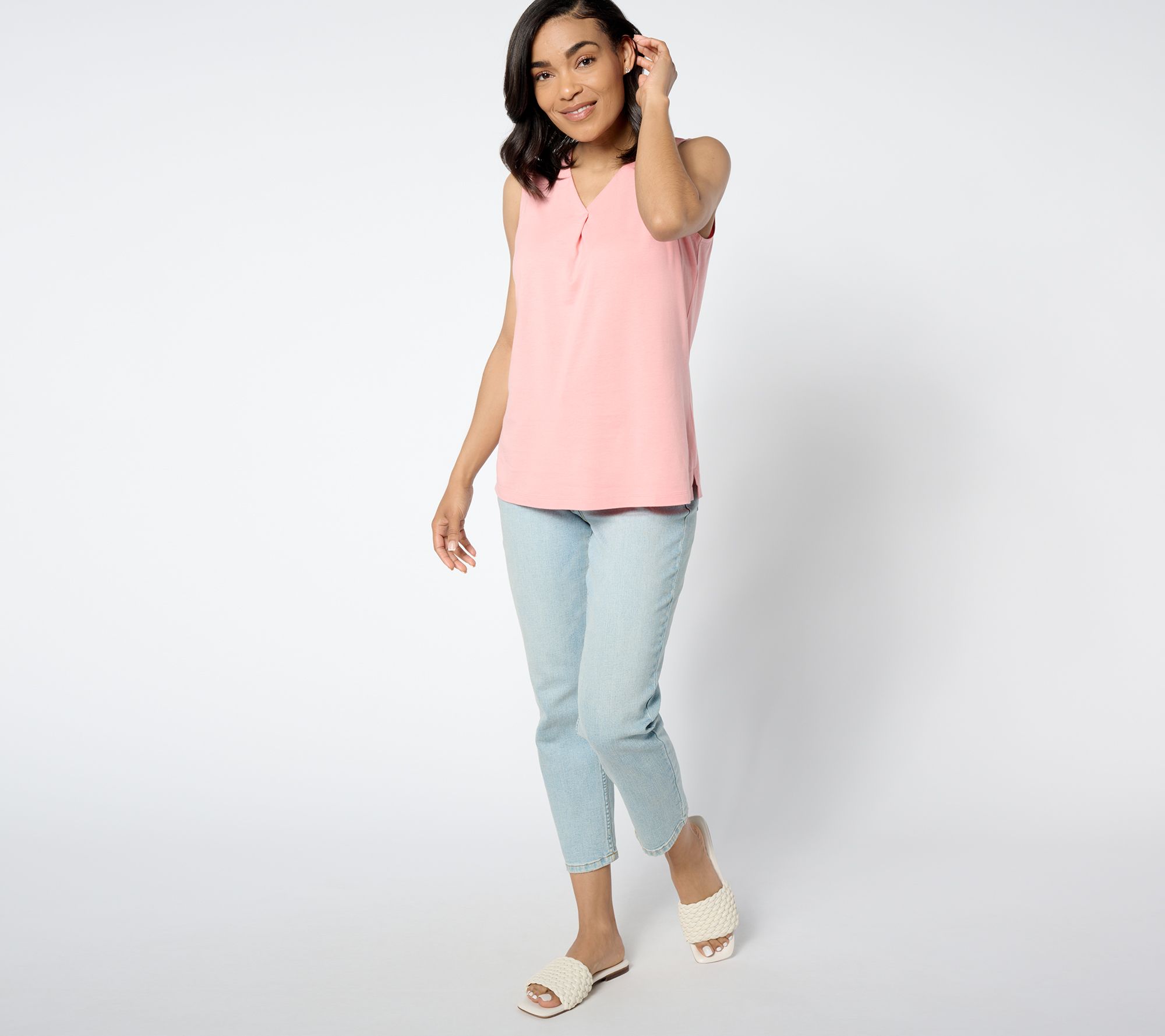 "As Is" Denim & Co. Essentials Modal Blend Jersey v-Neck Tank - QVC.com