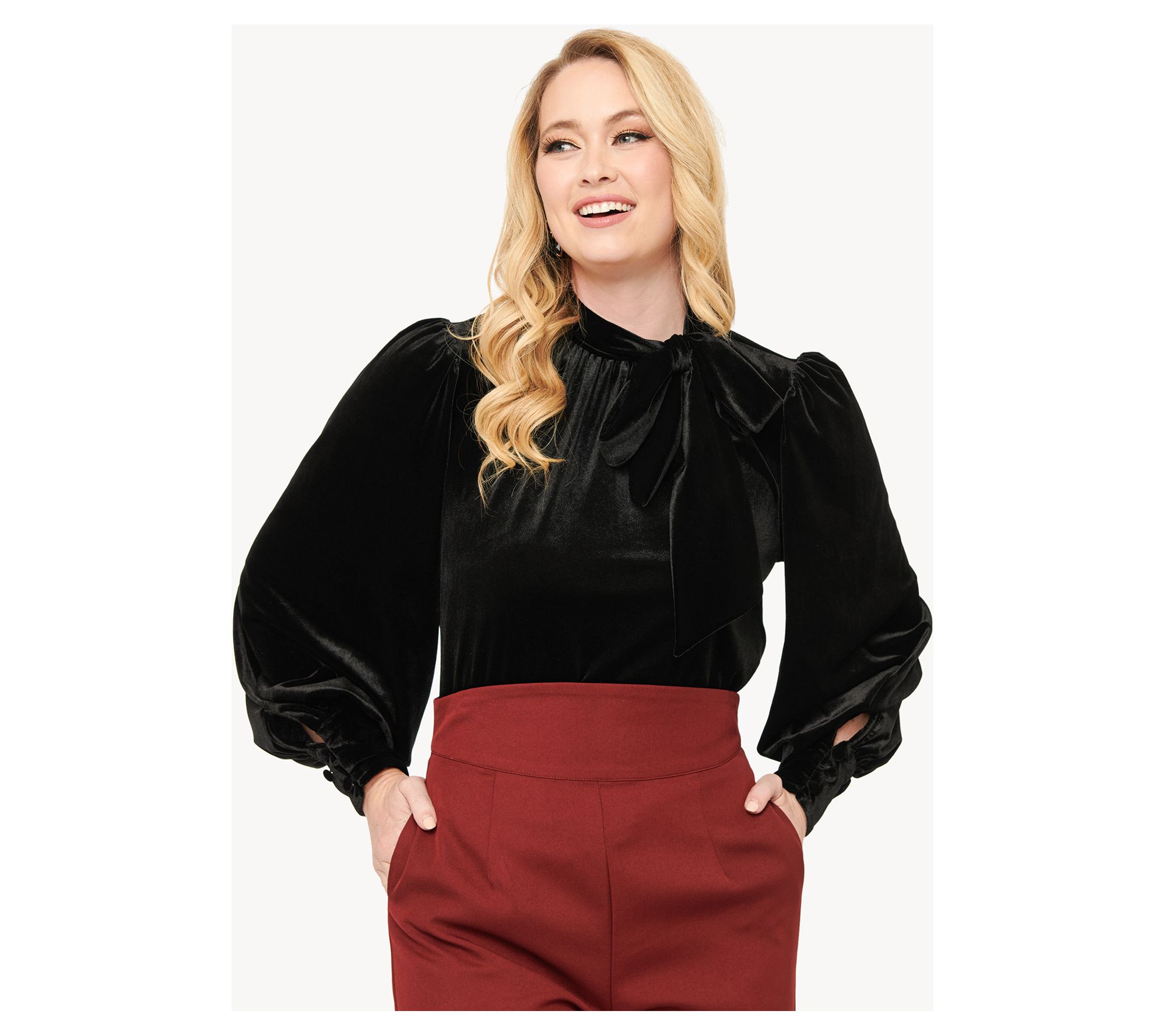 Unique Vintage Blouson Sleeve Bow Neck Blouse - QVC.com