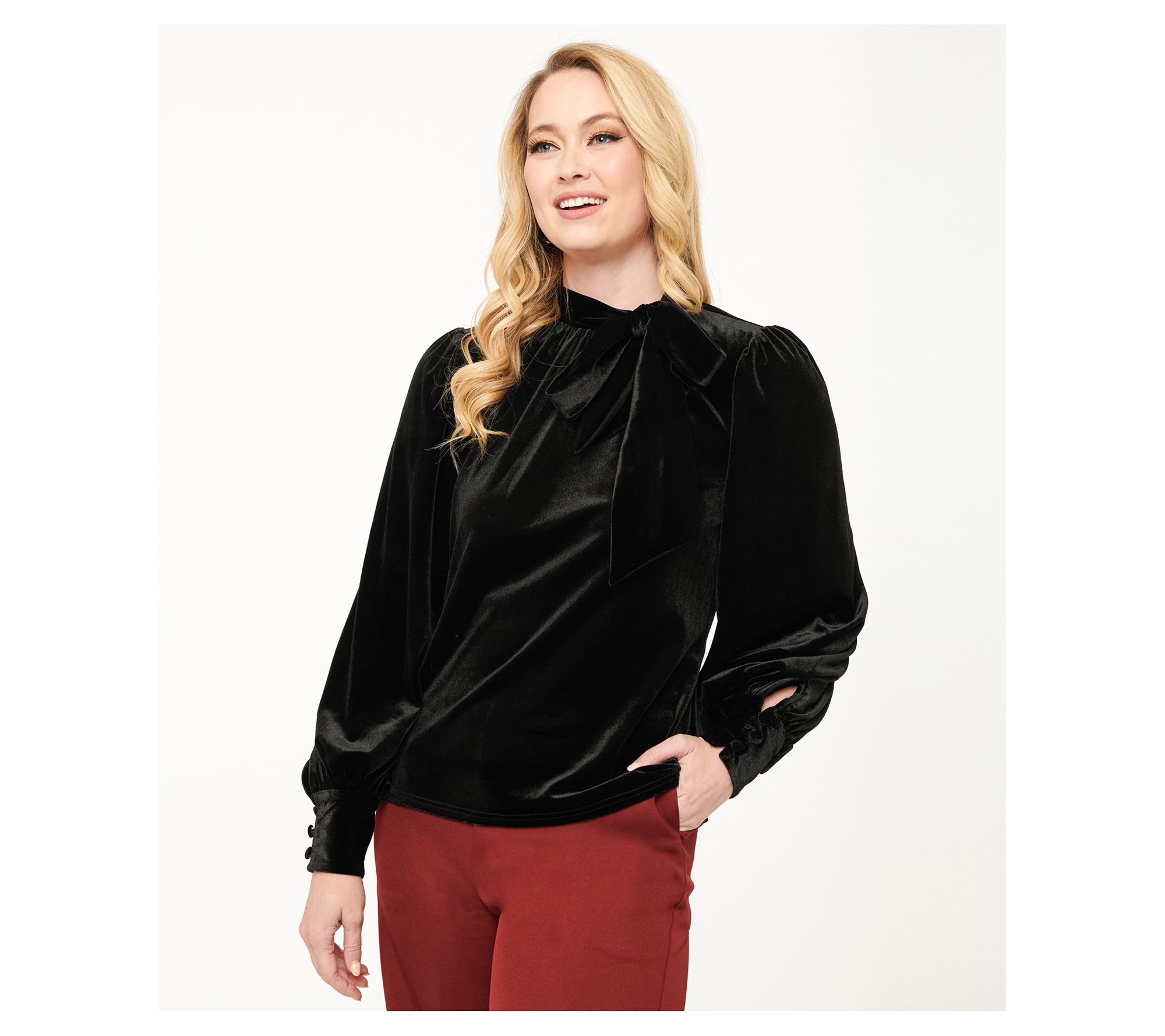 Unique Vintage Blouson Sleeve Bow Neck Blouse - QVC.com