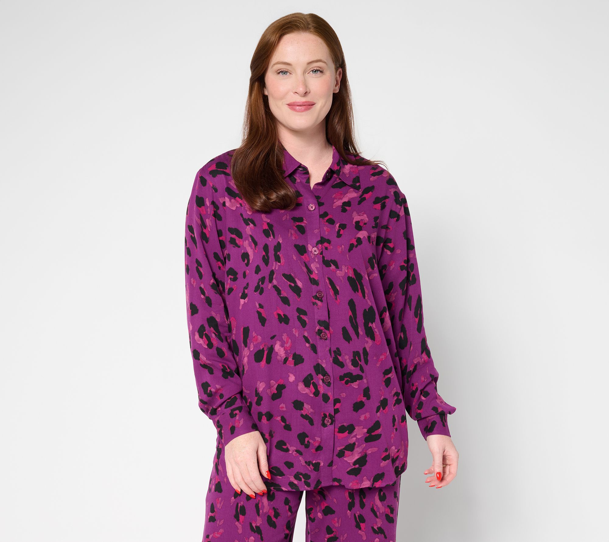 "As Is" Brandis Dress Out Loud Printed Long Sleeve Blouse - QVC.com