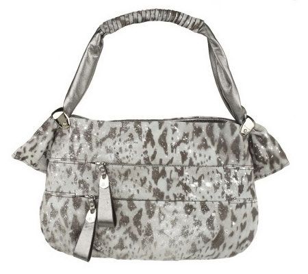 B. Makowsky Lizard Embossed Leather Hobo with Zipper Pockets - QVC.com