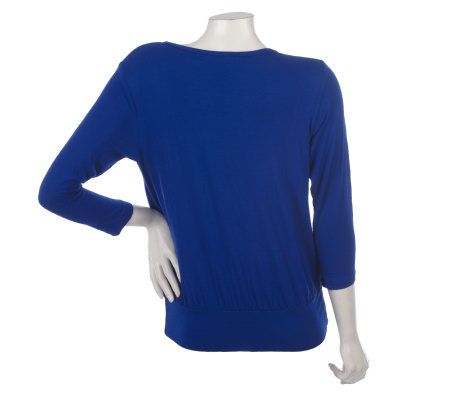 Bob Mackie's 3/4 Sleeve Crossover Neck Top with Jewel Detail - QVC.com