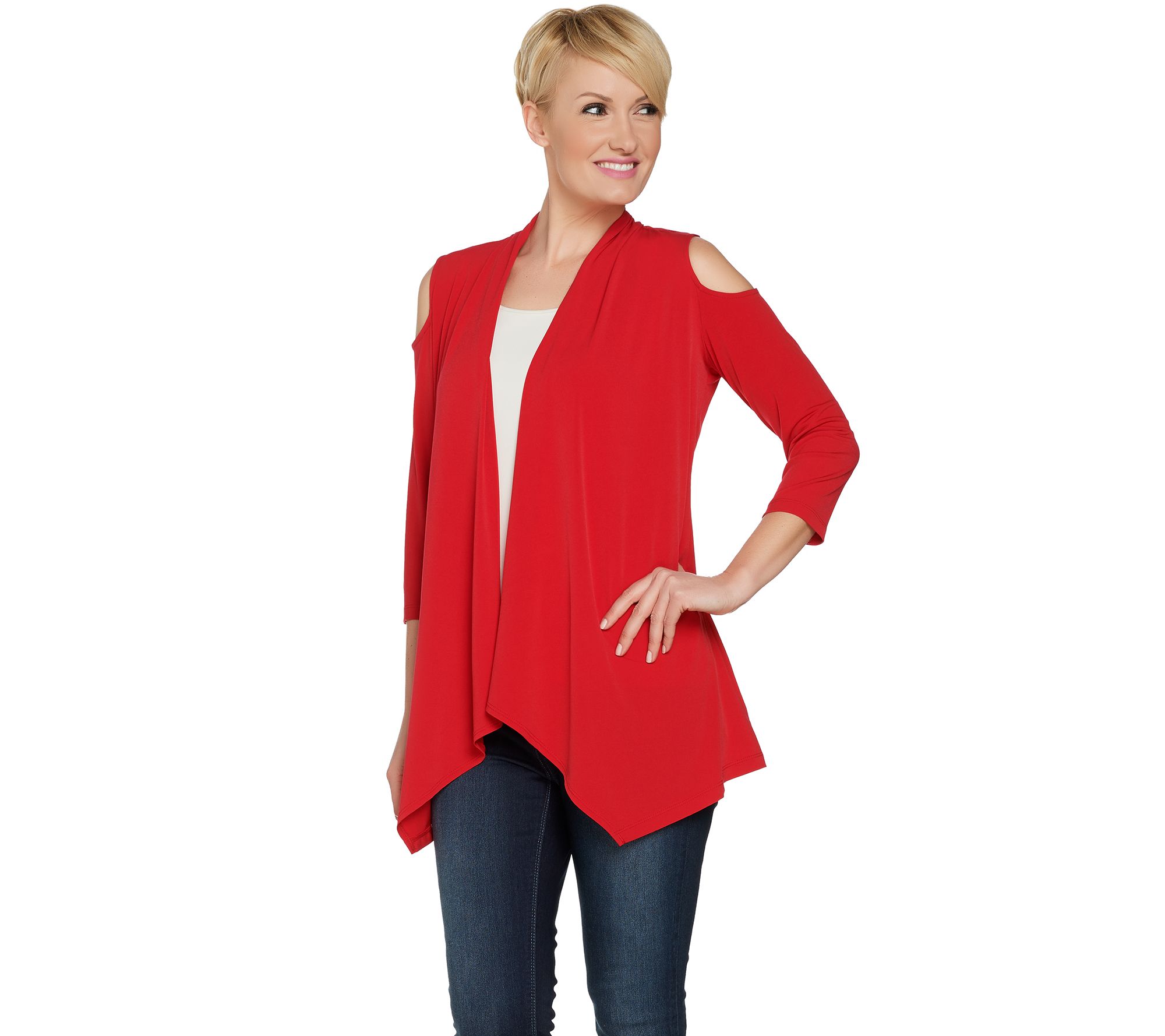 Susan Graver Liquid Knit Cold Shoulder Cardigan - QVC.com