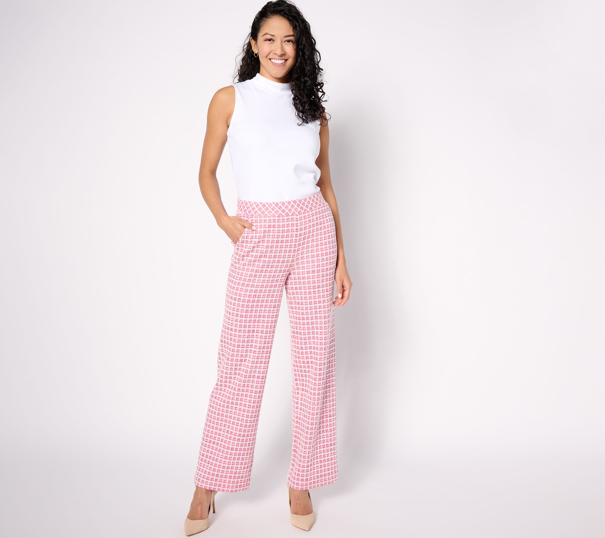 Isaac Mizrahi Live! Regular Chenille Yarn Knit Tweed Full Length Pants ...