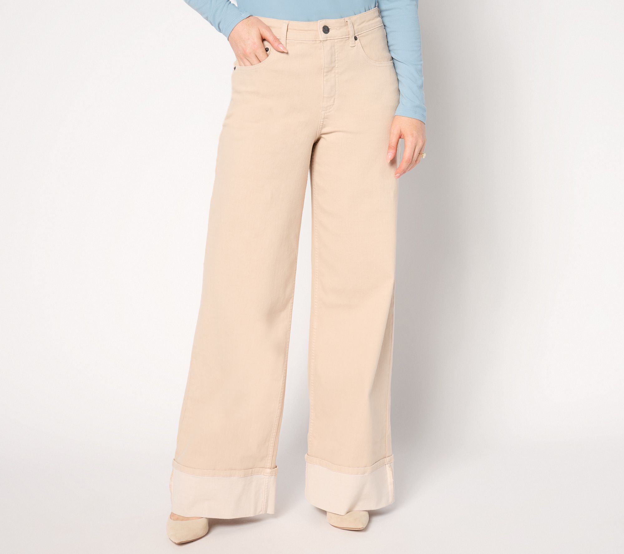 Me by Jennie Garth Regular Desert Sand Cuffed Wide Leg Jeans - QVC.com