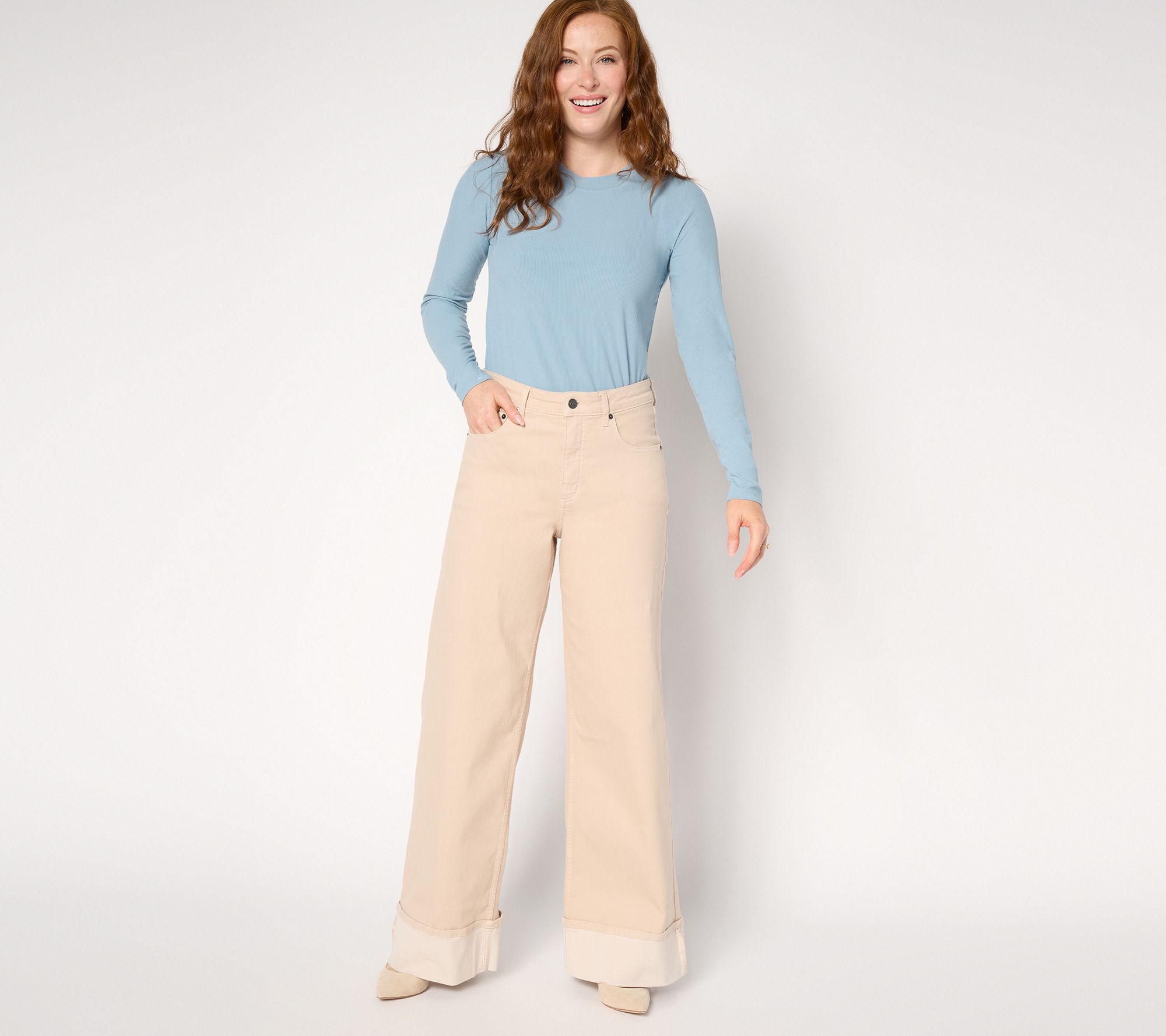 Me by Jennie Garth Regular Desert Sand Cuffed Wide Leg Jeans - QVC.com